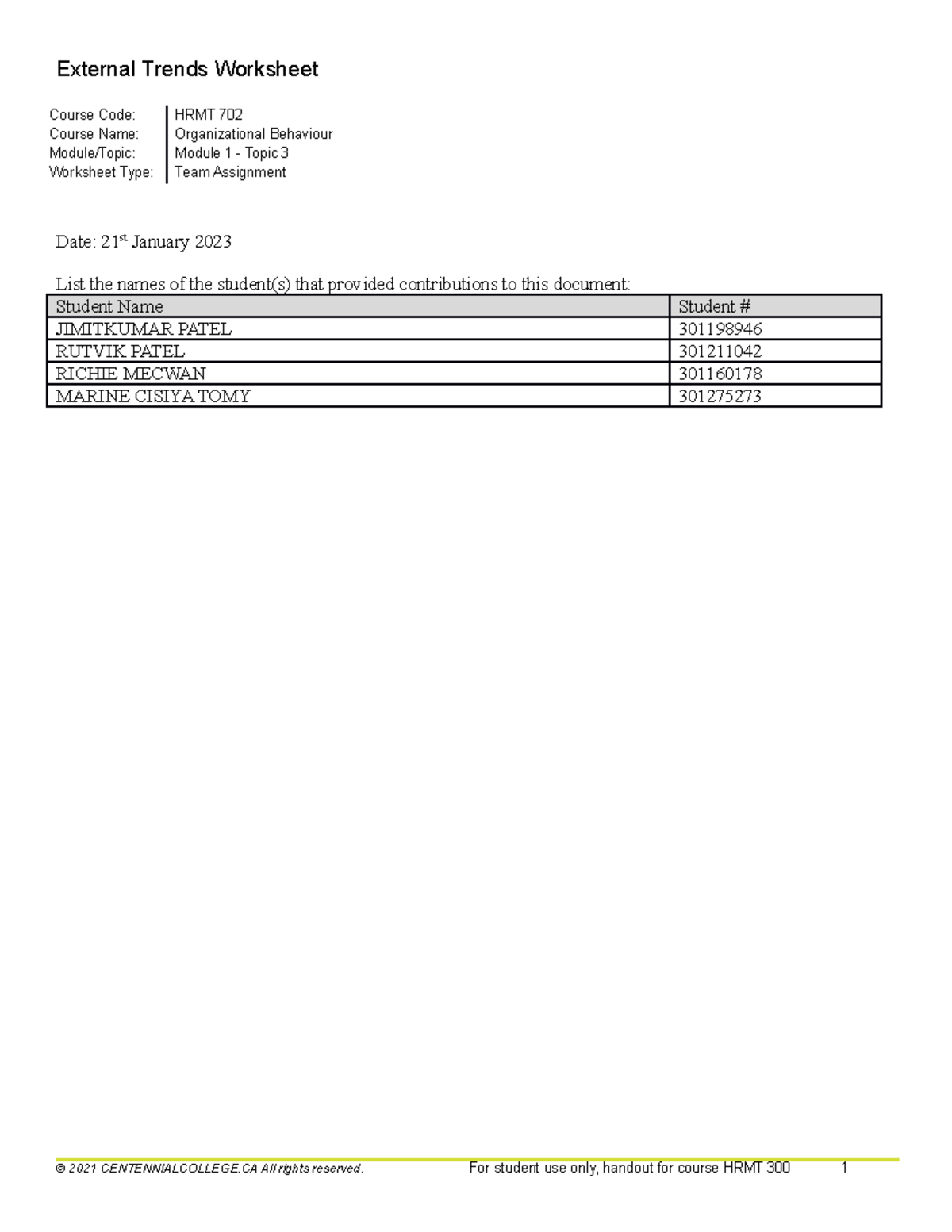 HRPD module-1 Topic-3 - enjoy - External Trends Worksheet Course Code ...