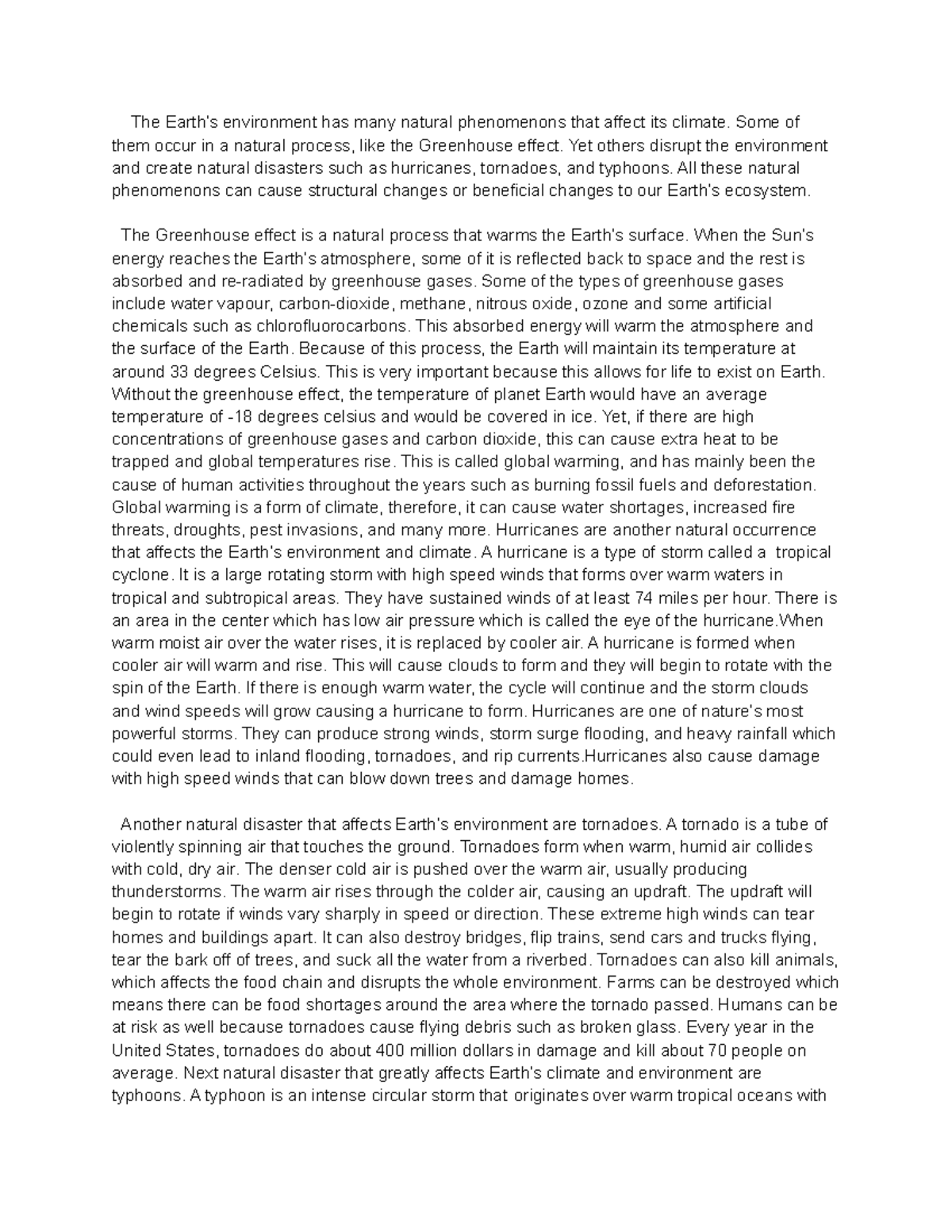 Geography Part 1 - The Earth’s environment has many natural phenomenons ...