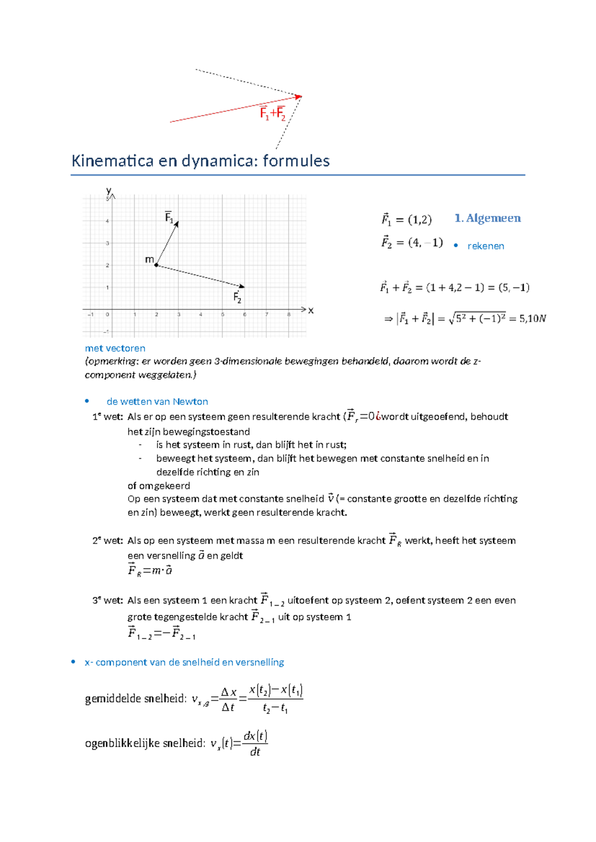 Formuleblad kinematica en dynamica (6 ASO 2 uur) - Kinematica en ...