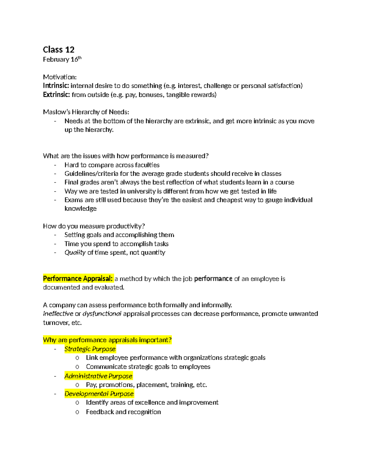 COMM 203 Final Notes - Class 12 February 16th Motivation: Intrinsic ...