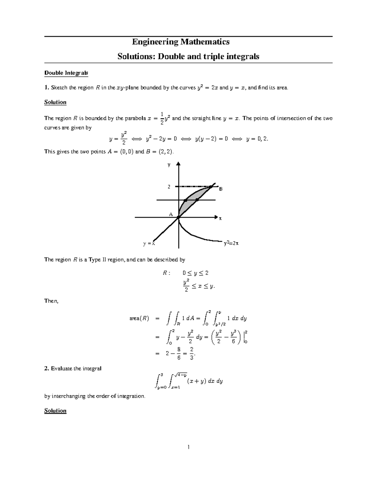 Engineering Mathematics - double and triple integrals Solutions - Engineering Mathematics 233 ...