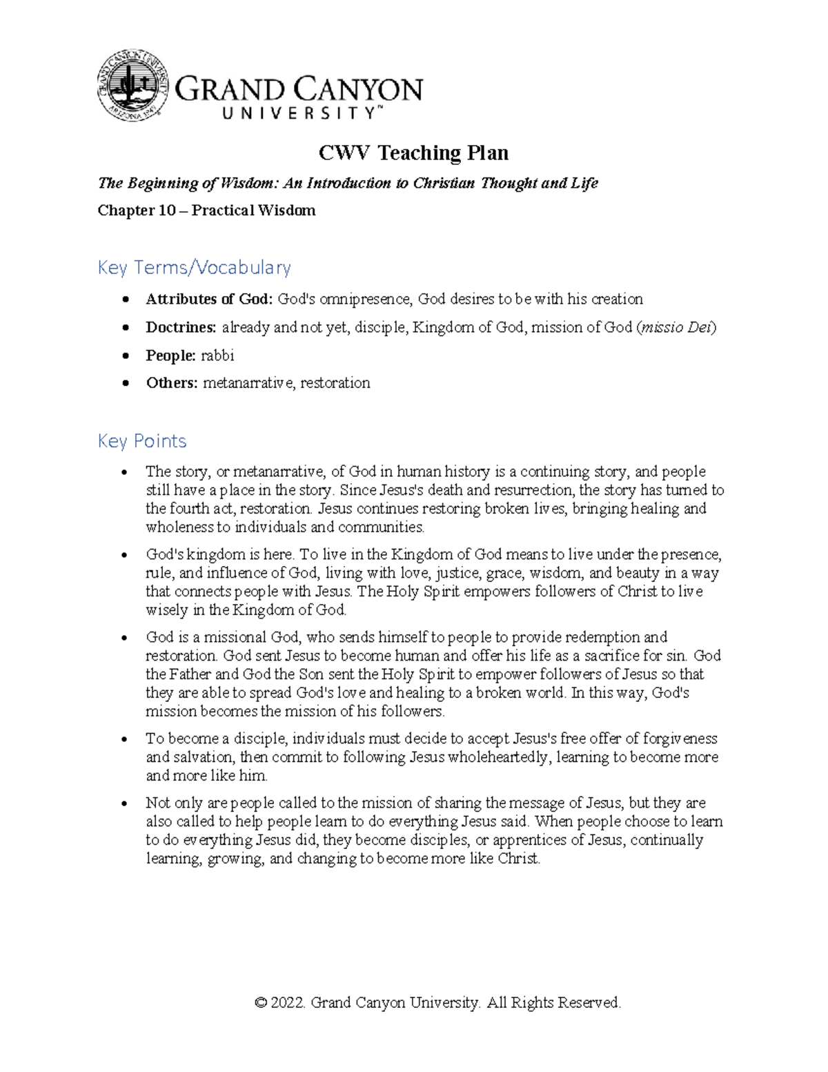 CWV 01 Ch10 Practical Wisdom Teaching Plan - CWV Teaching Plan The ...