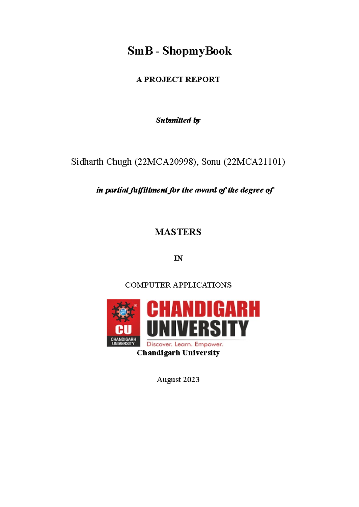 22MCA20998 Minor Project Report File final - SmB - ShopmyBook A PROJECT ...