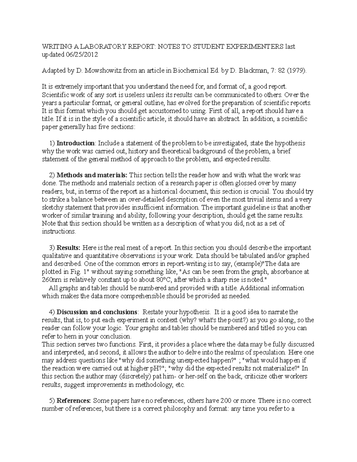 Writing A Laboratory Report (13) - WRITING A LABORATORY REPORT: NOTES ...