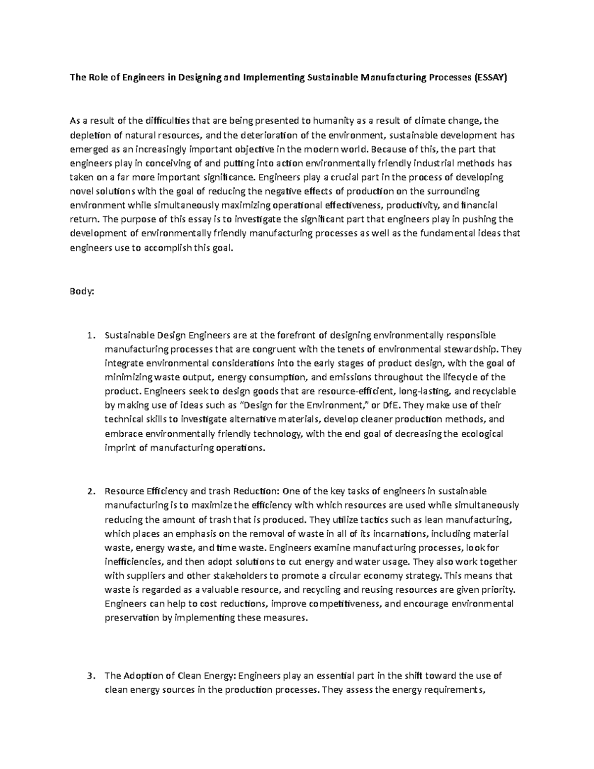 The Role of Engineers in Designing and Implementing Sustainable ... The Role of Engineers in Designing and Implementing Sustainable ...