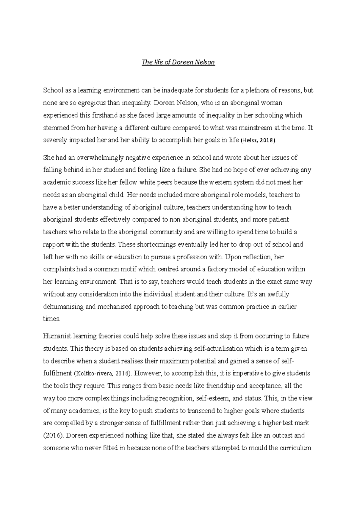 The life of Doreen Nelson - EDST100 - MQ - Studocu