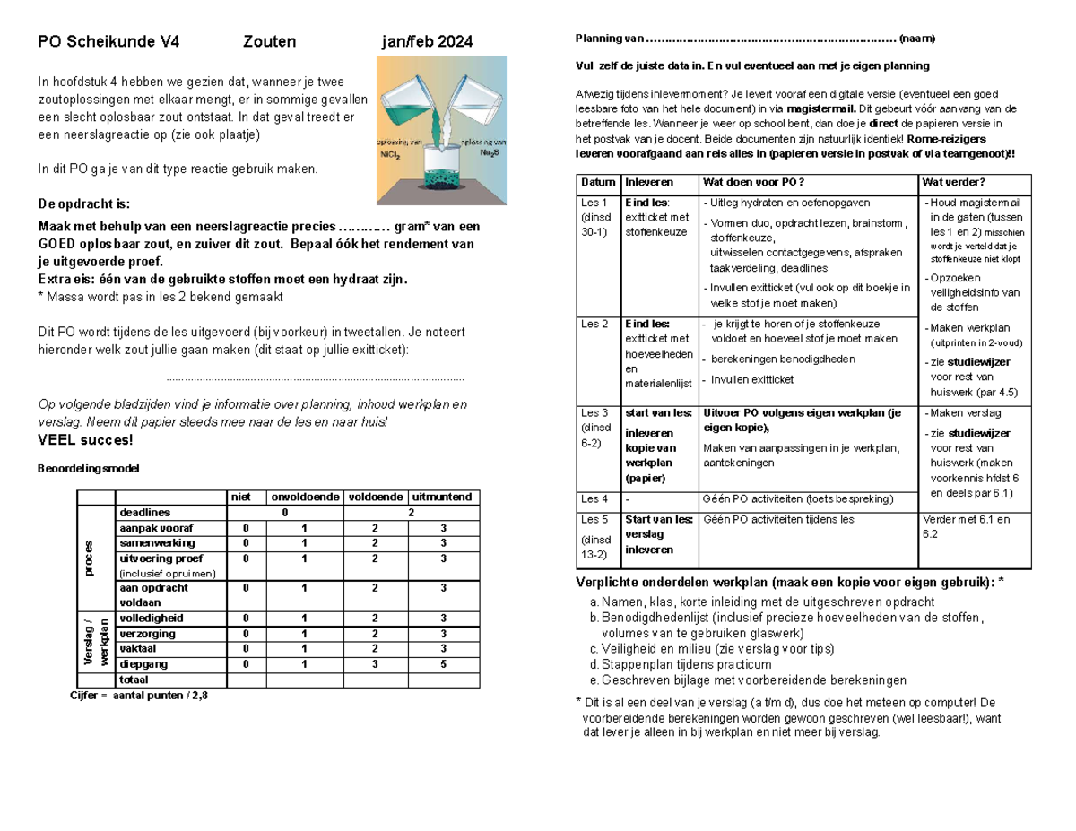 PO zout maken 2024 leerlingversie boekje - PO Scheikunde V4 Zouten jan ...