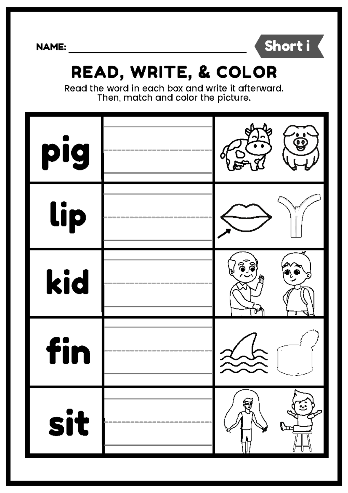 Read, Write, and Color Short Ii CVC Words Worksheet - Elementary ...