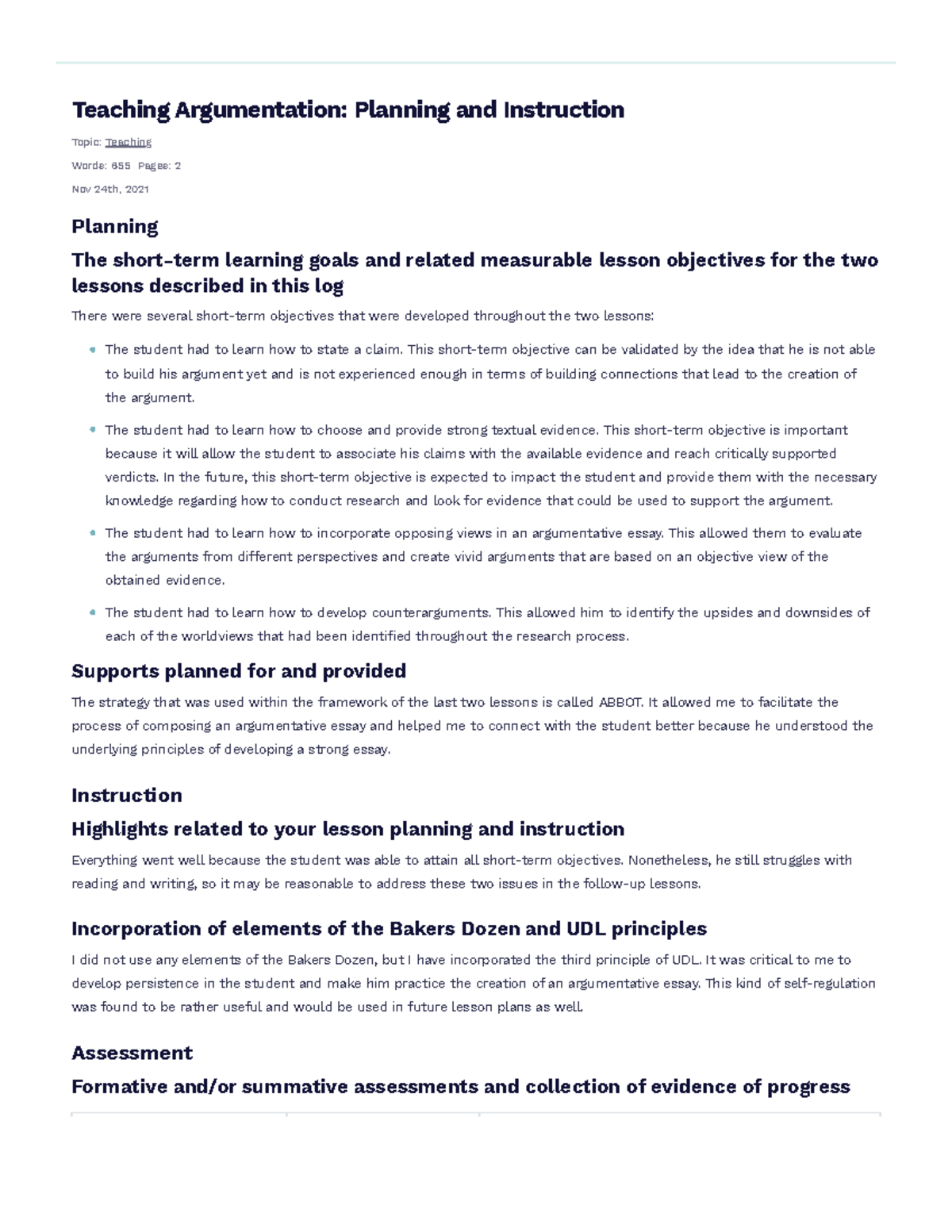 Teaching Argumentation- Planning and Instruction Free Essay Example ...