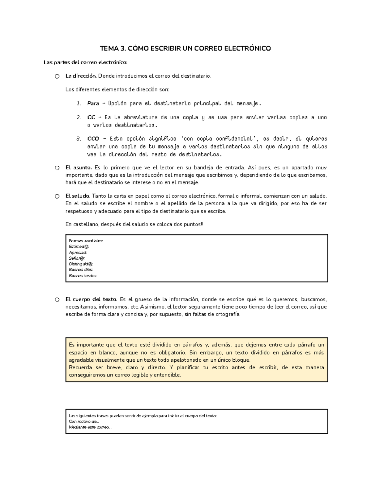 3. Cómo escribir un correo electrónico - TEMA 3. CÓMO ESCRIBIR UN ...