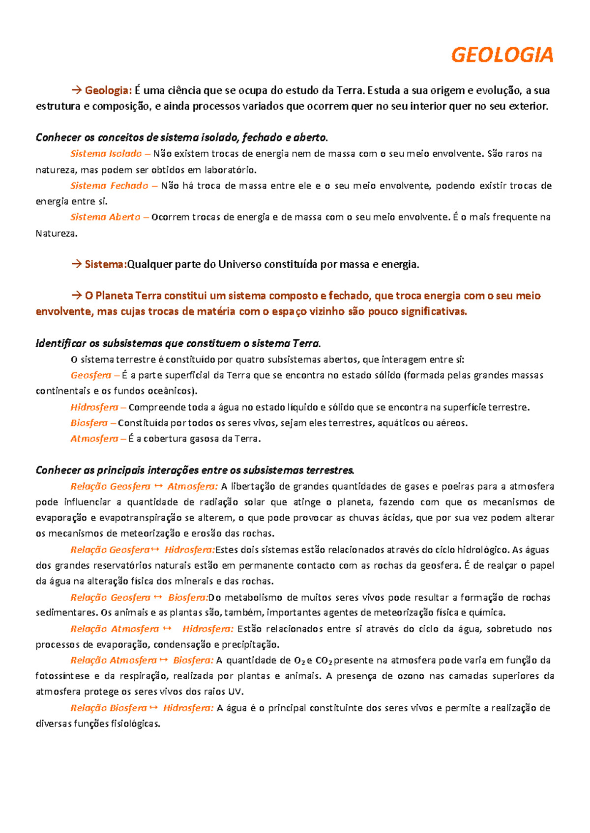Resumos geologia gerais - GEOLOGIA → Geologia: É uma ciência que se ocupa do estudo da Terra ...