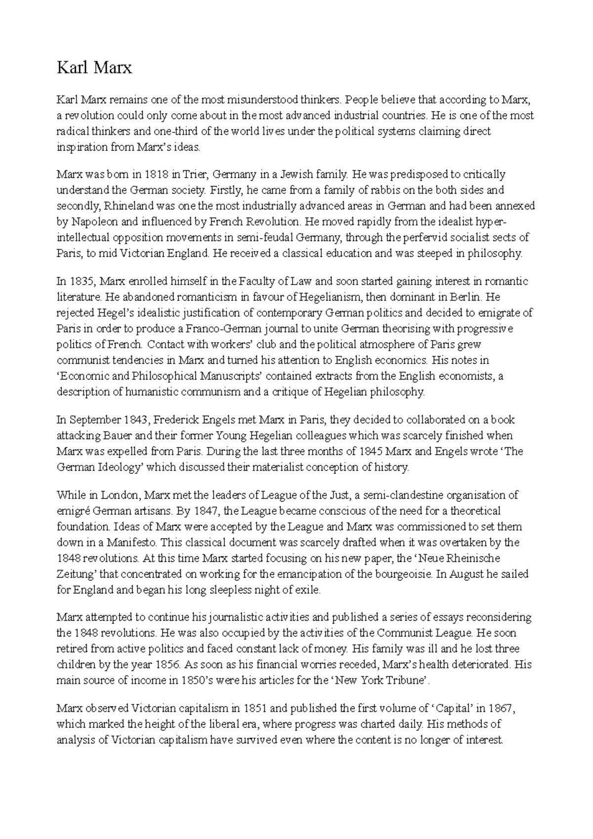 1.1 Karl Marx - Karl Marx Karl Marx remains one of the most ...