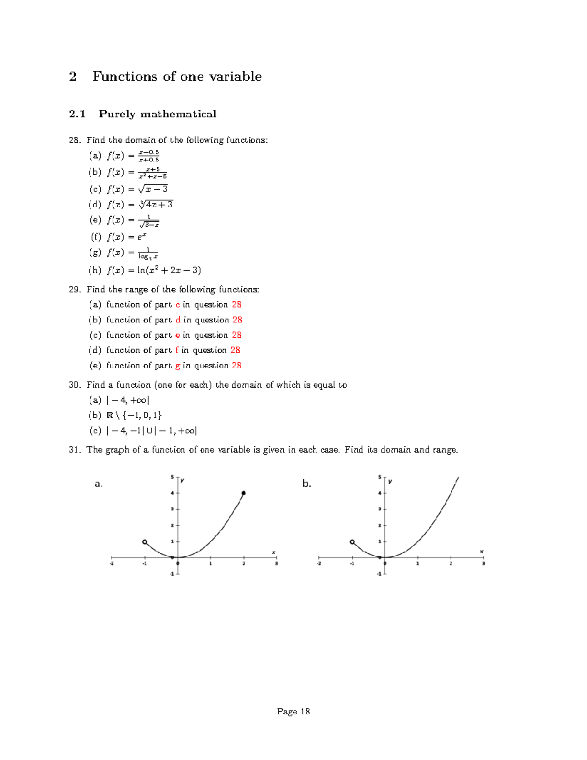 2 Functions of one variable Exercises - 2 Functions of one variable 2 Purely mathematical Find ...