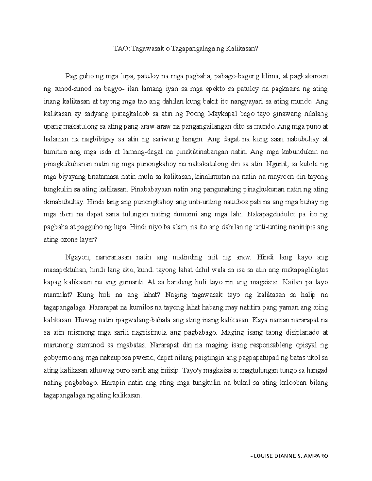 Ekok reaction paper - TAO: Tagawasak o Tagapangalaga ng Kalikasan? Pag ...