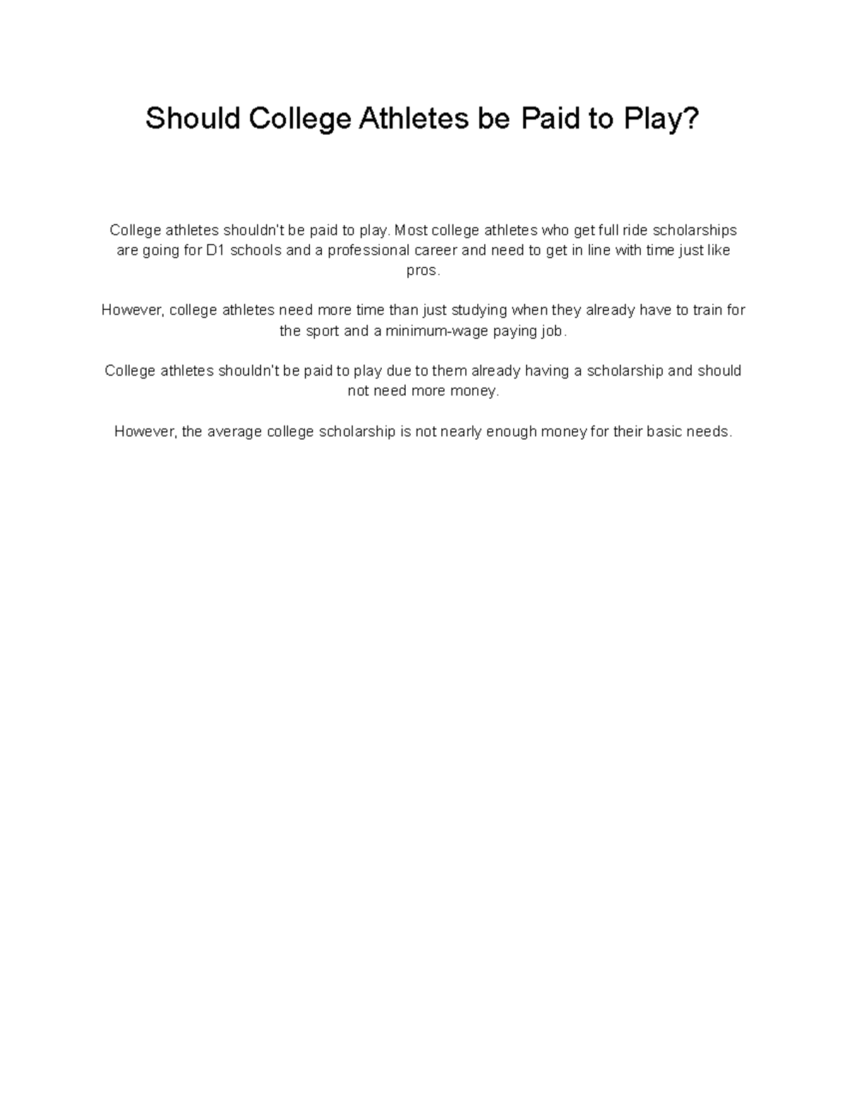 3 - ENGLISH - Should College Athletes be Paid to Play? College athletes ...