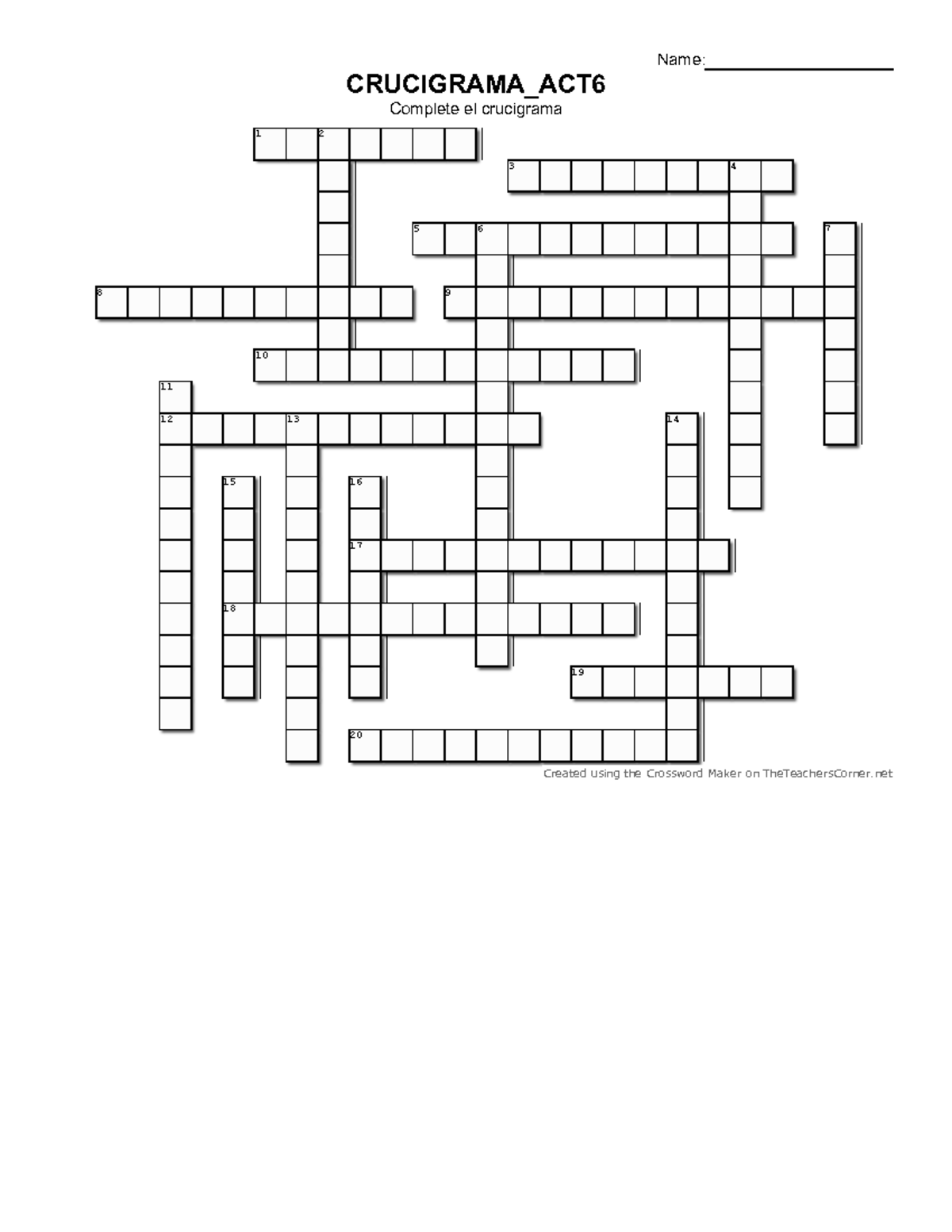 Crossword ACT6 - Ola - Complete el crucigrama - CRUCIGRAMA_ACT - Name ...