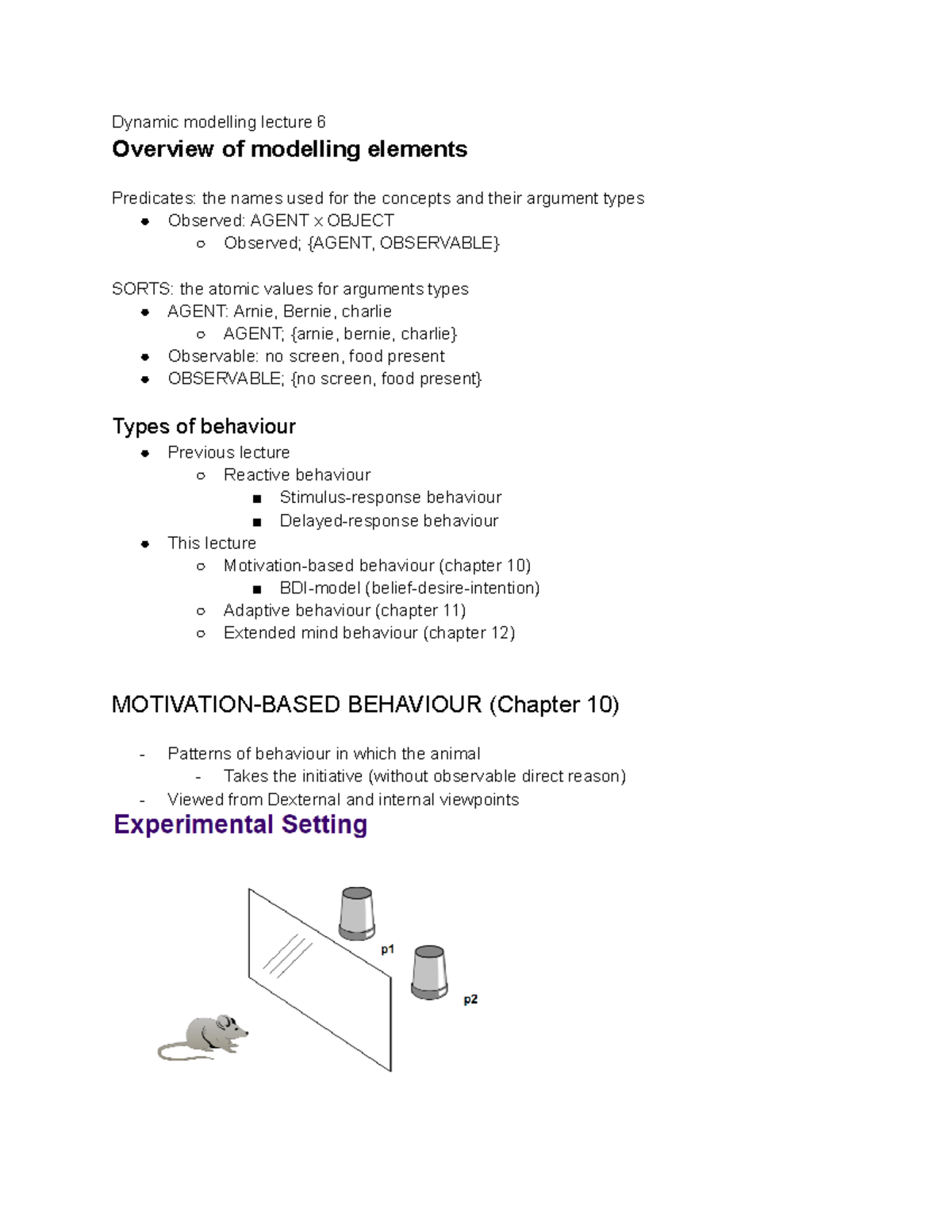 Dynamic Modelling Lecture 6 Notes Dynamic Modelling Lecture 6