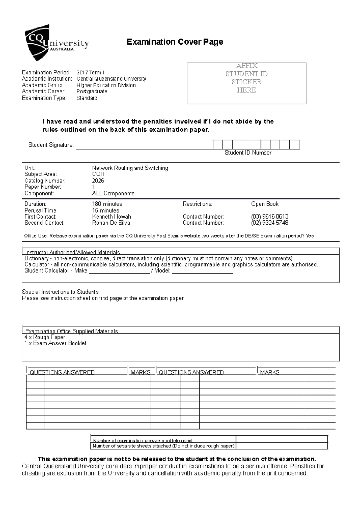 Exam February 2017, questions - Examination Cover Page Examination ...