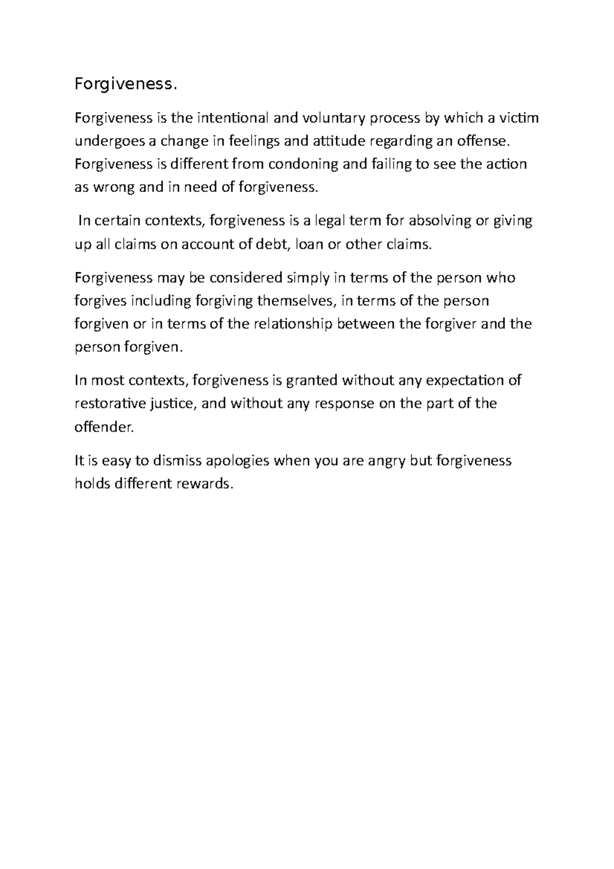 Forgivess - Speech - Forgiveness. Forgiveness is the intentional and ...