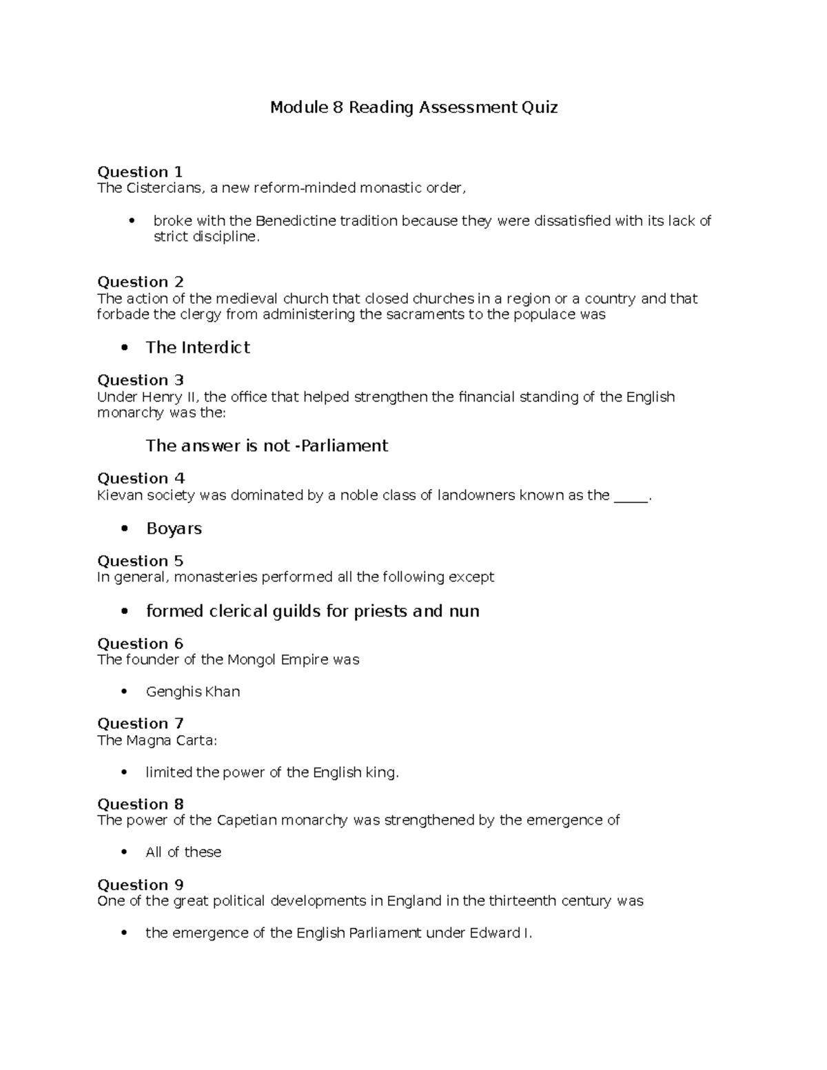 Module 8 Reading Assessment Quiz HY-101 - Module 8 Reading Assessment ...