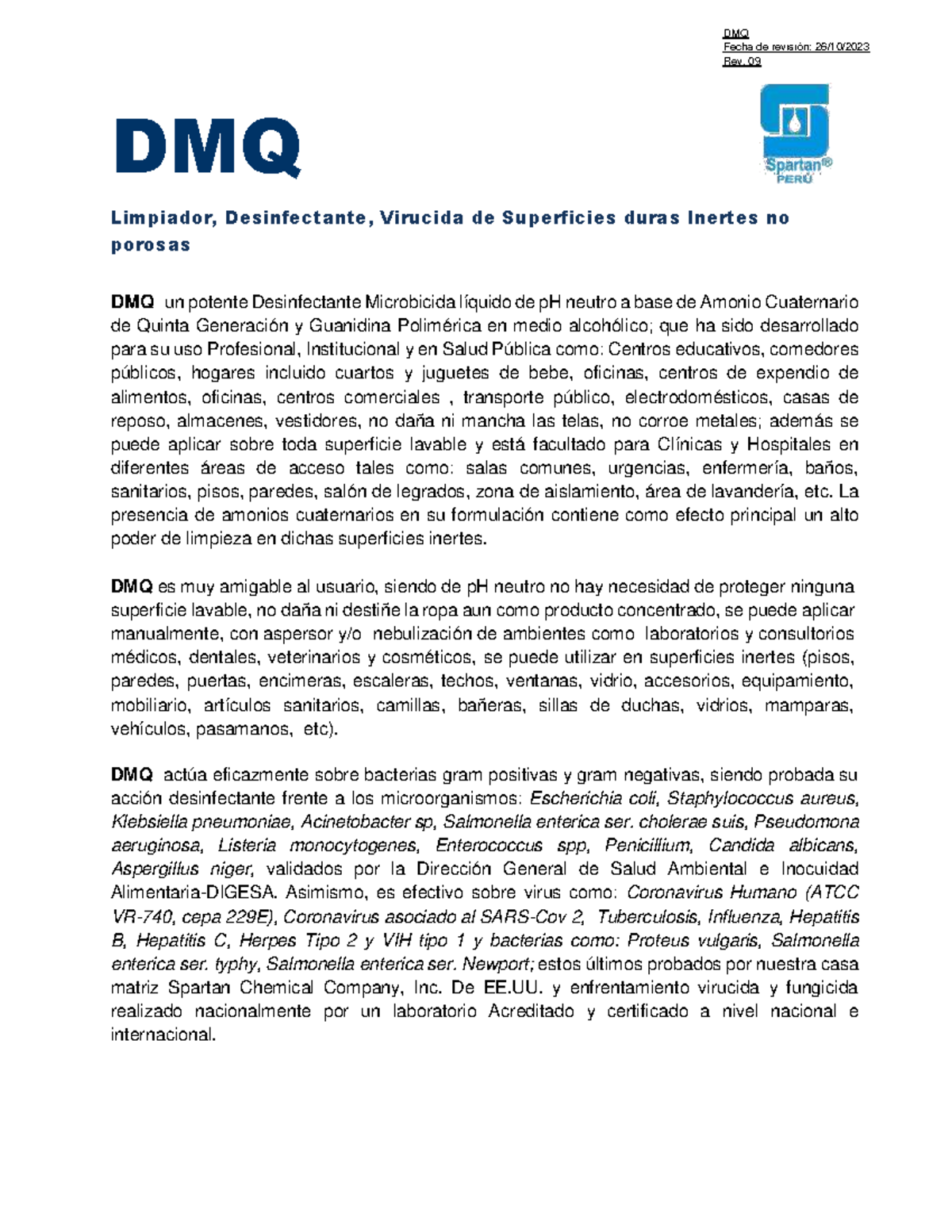 DMQ - Ficha Técnica (2) (1) - Fecha de revisión: 26/10/ Rev. 09 DMQ ...