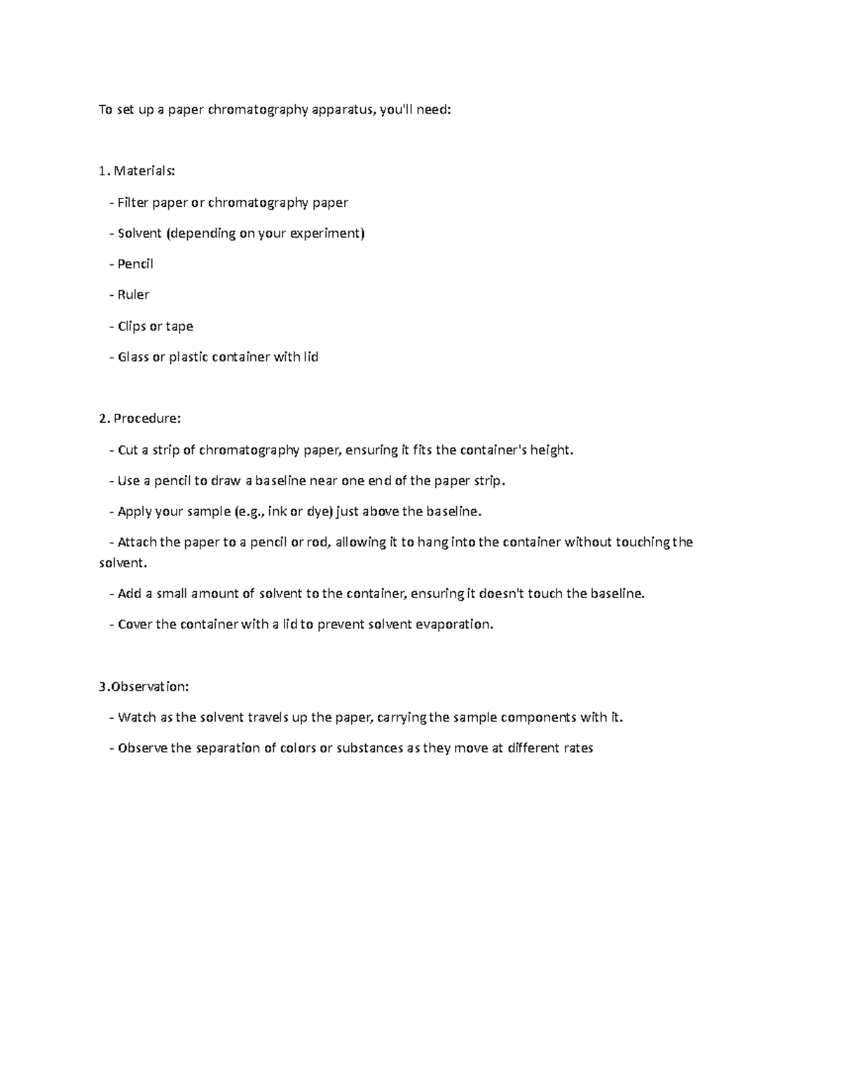 Paper chromatography apparatus - Use a pencil to draw a baseline near ...