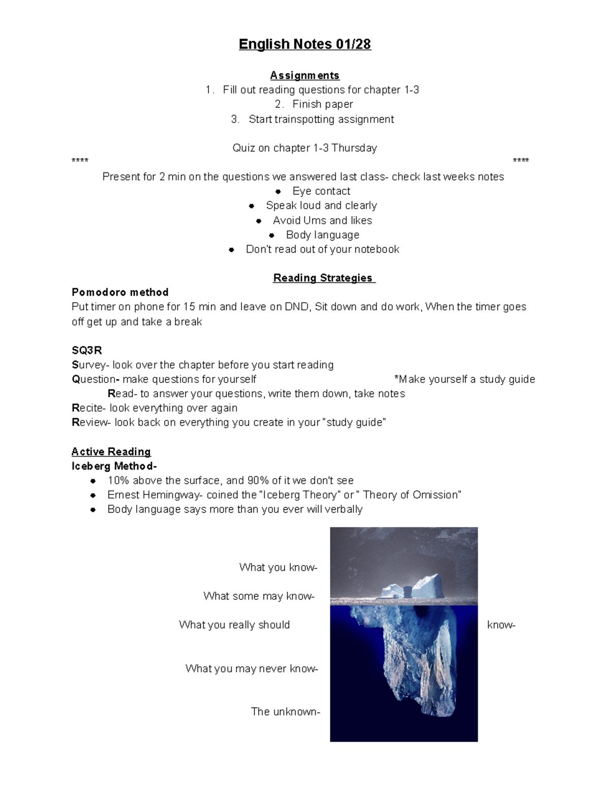 English Notes 01 28 - English Notes 01/ Assignments Fill out reading ...