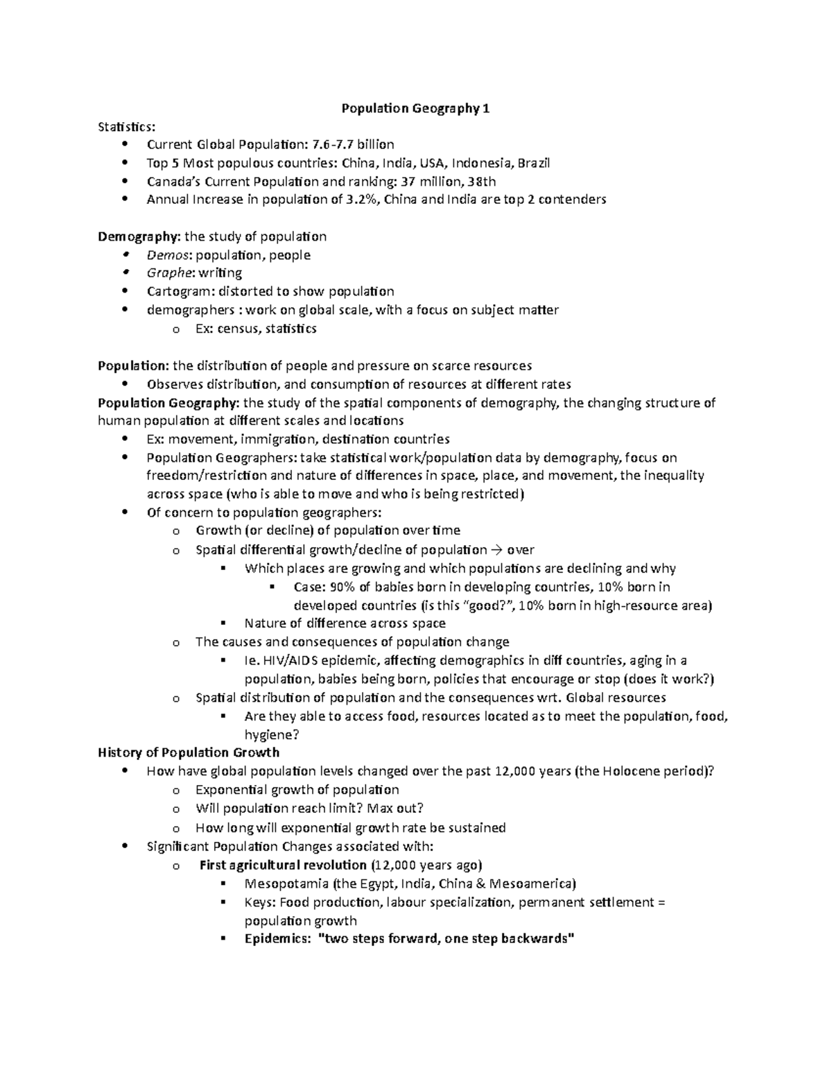 GEOG 1HA3 Population Geography I - Population Geography 1 Statistics ...