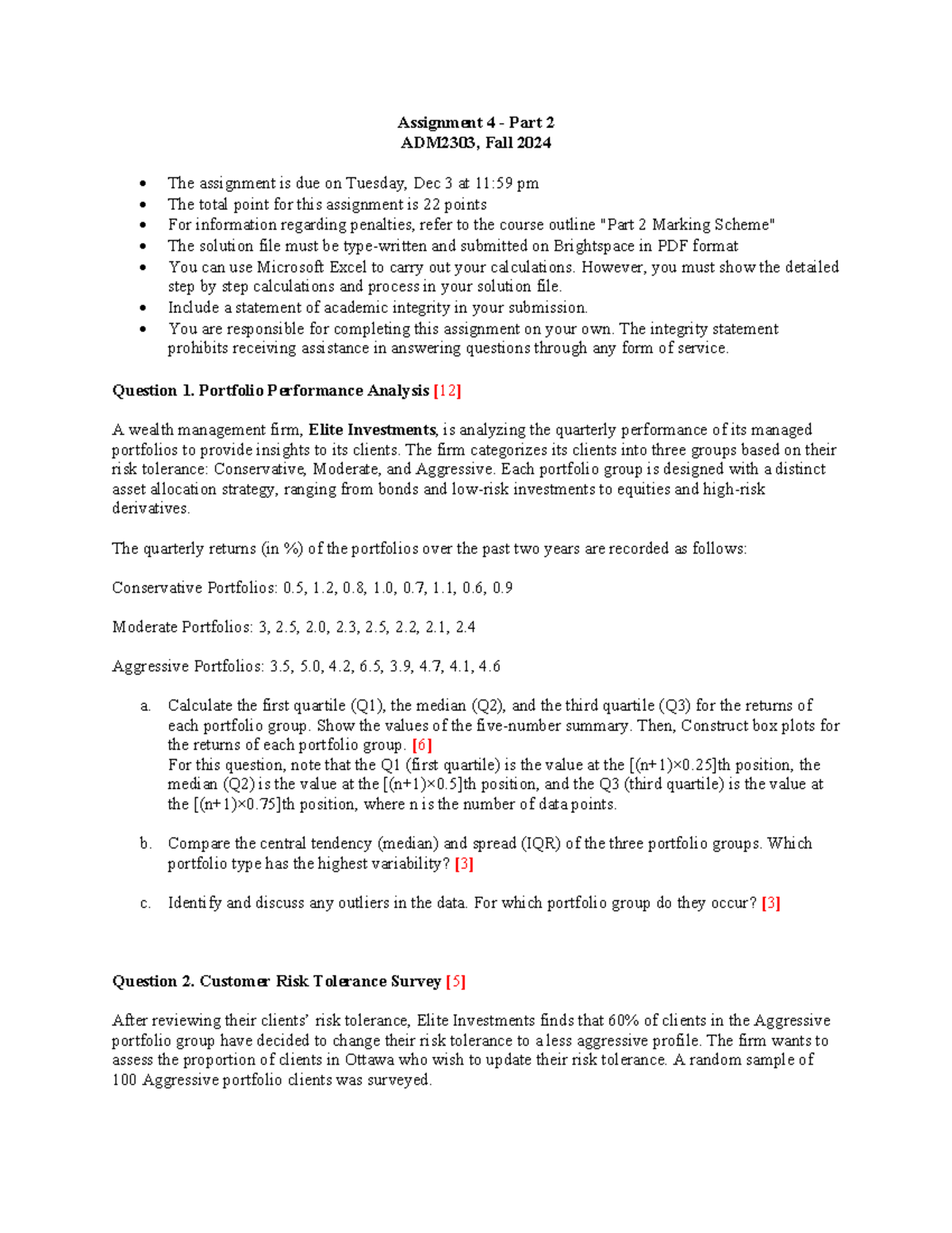 2303 Assignment 4 - Assignment 4 - Part 2 ADM2303, Fall 202 4 The assignment is due on Tuesday ...