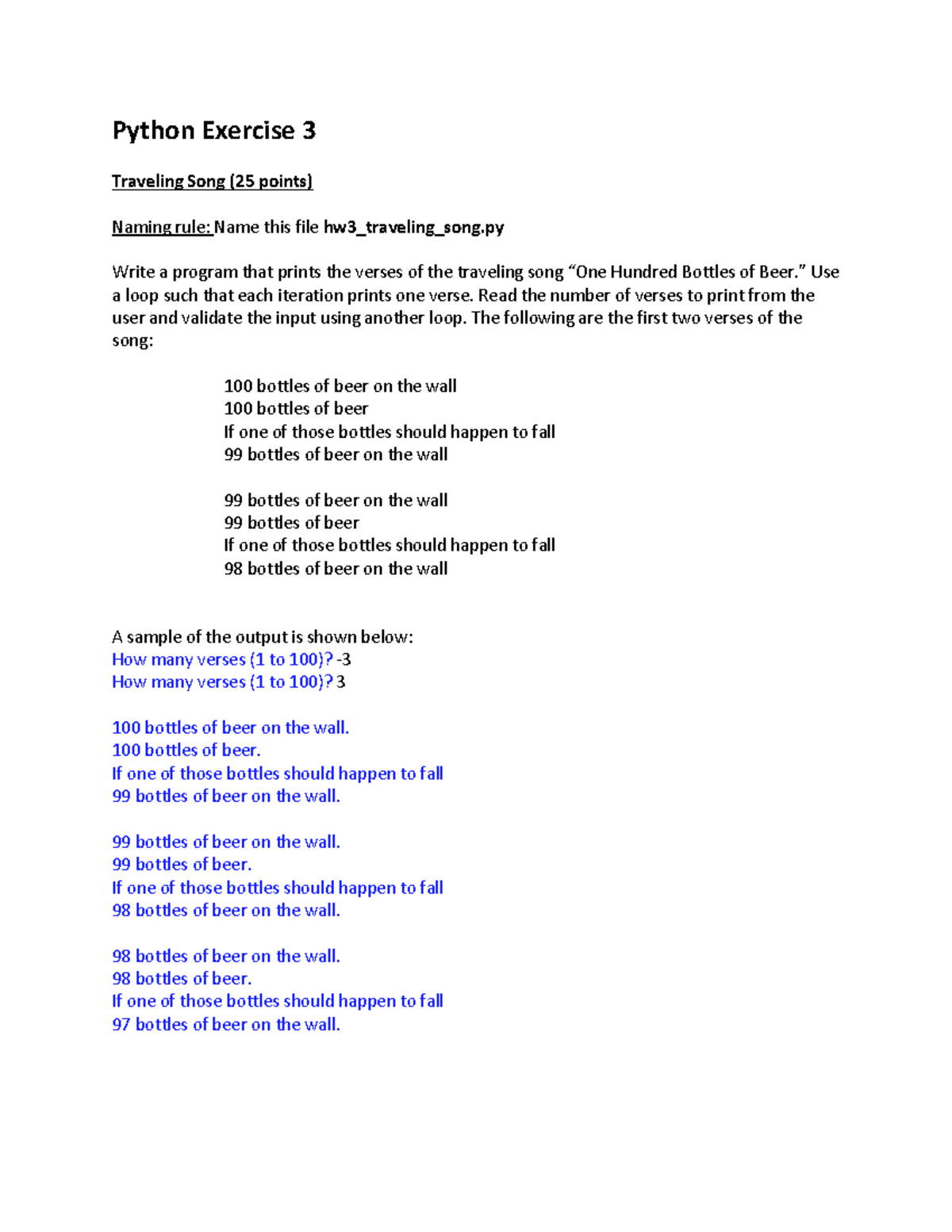 Python Exercise 3 Spring 2024 Python Exercise 3 Traveling Song 25