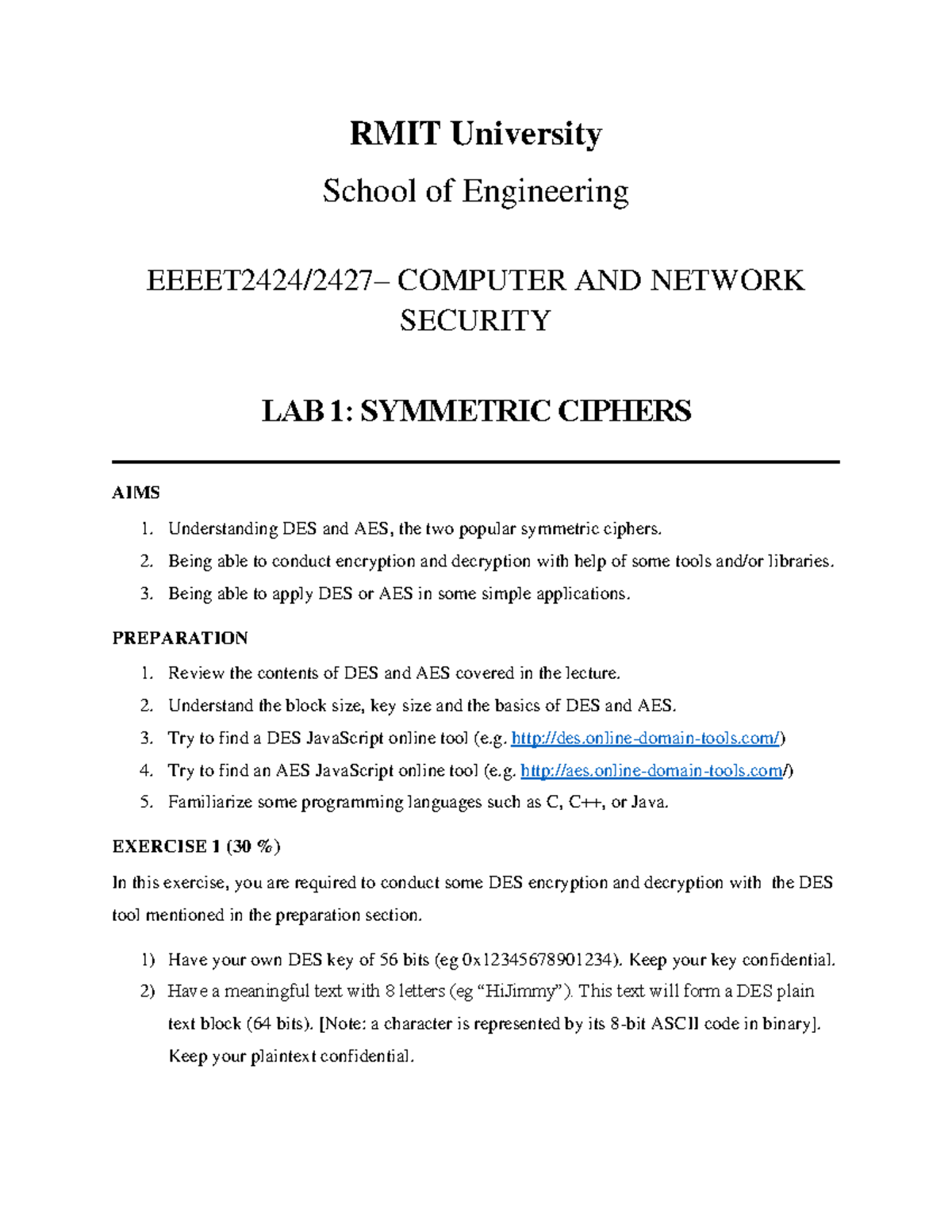 Computer and Network Security EEET2424 2427 Lab1 2021 - RMIT University School of Engineering ...
