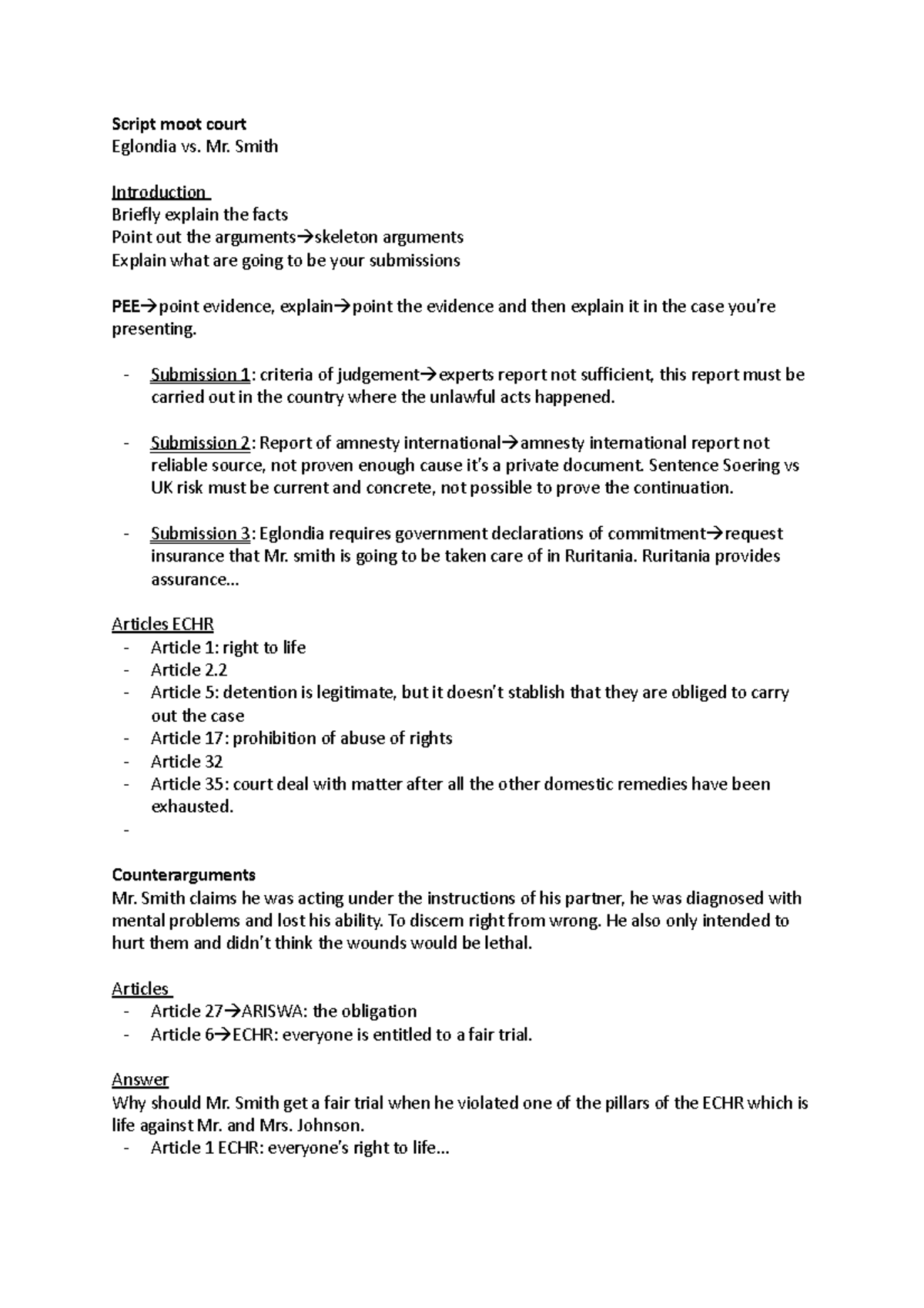 Script moot court - Script moot court Eglondia vs. Mr. Smith ...
