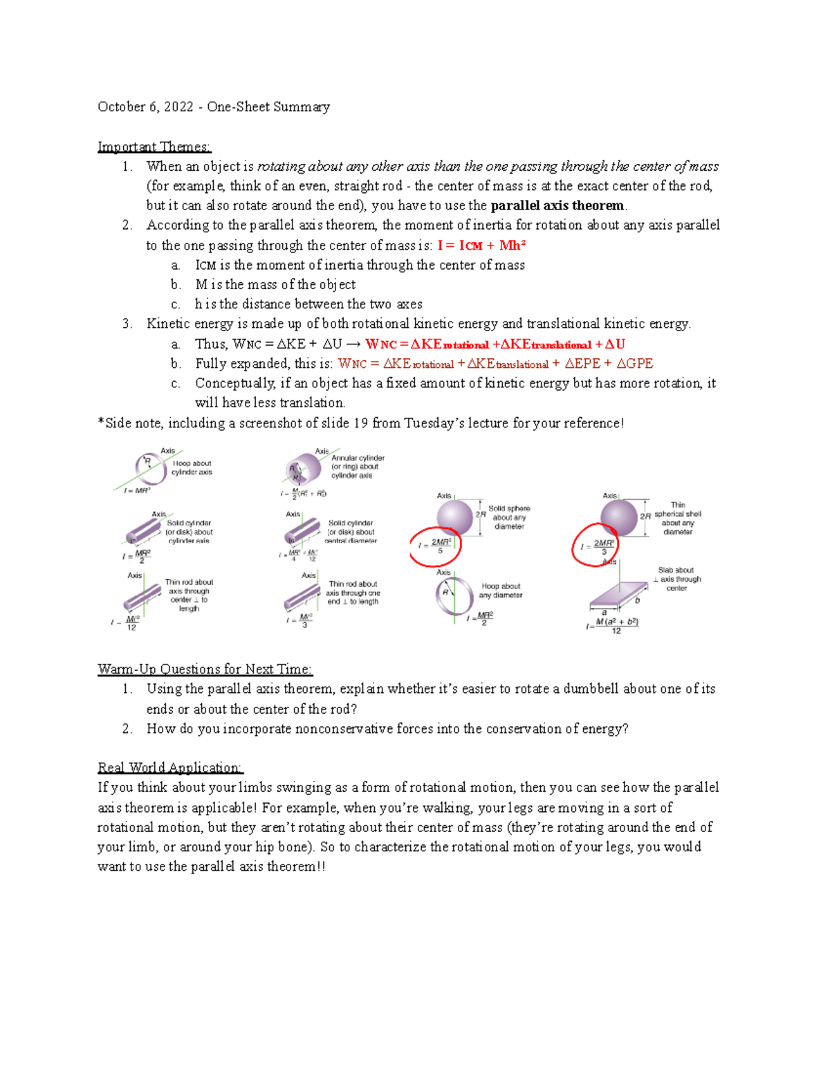 Lecture 10/6/22 - October 6, 2022 - One-Sheet Summary Important Themes ...