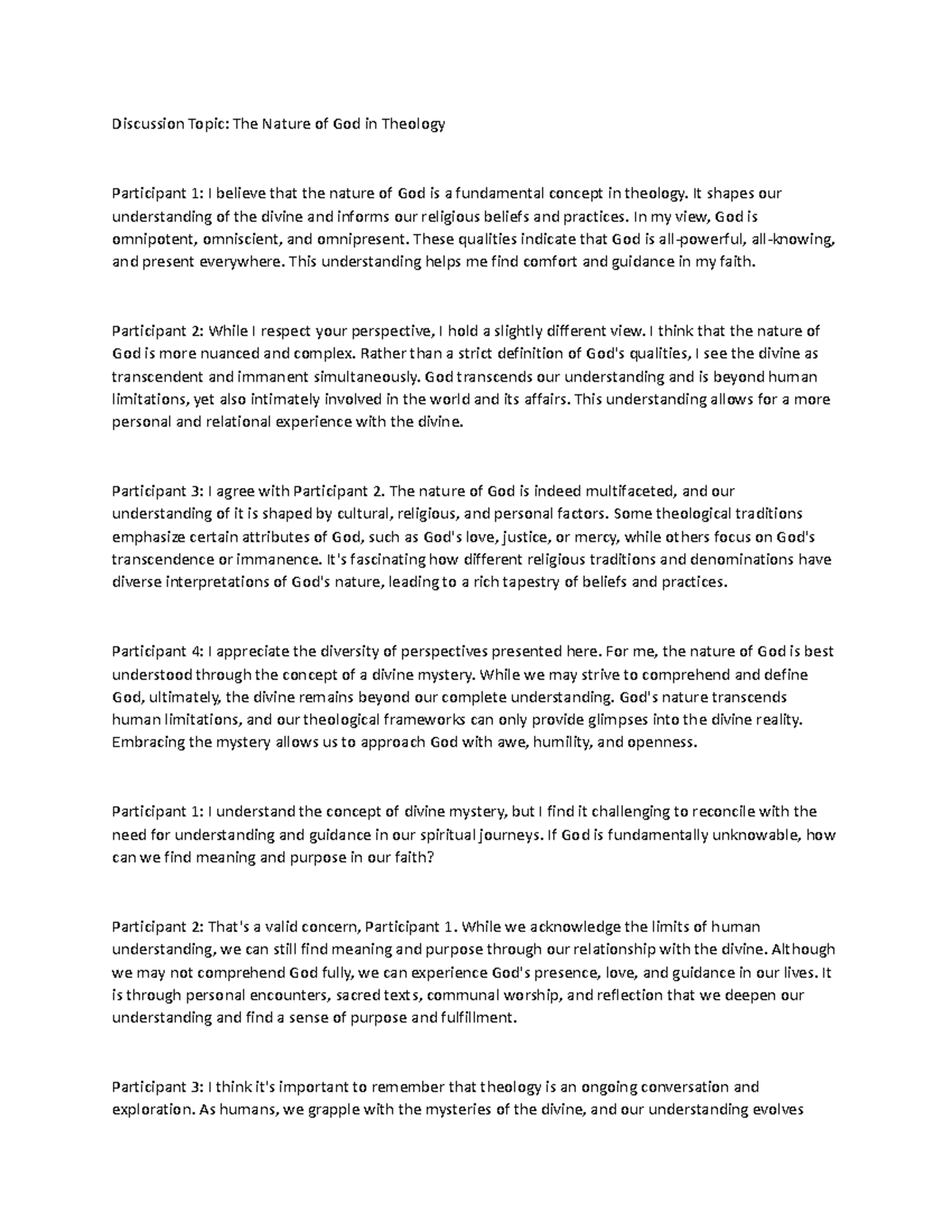 Discussion Topic about Theology - Discussion Topic: The Nature of God ...