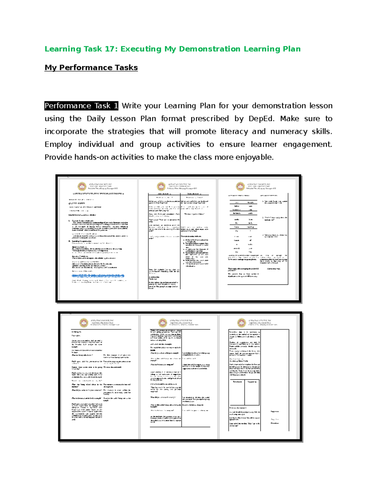 Learning-Task-17 - Lecture - Learning Task 17: Executing My Demonstration Learning Plan My - Studocu