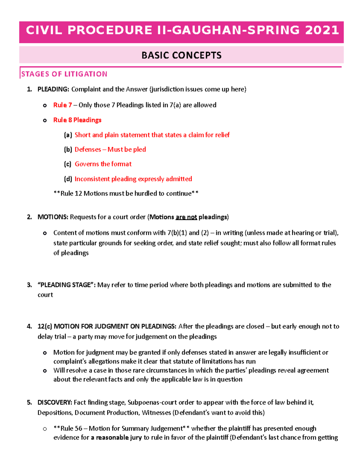 Gaughan Civ Pro II Spring 2021 - CIVIL PROCEDURE II-GAUGHAN-SPRING 2021 ...