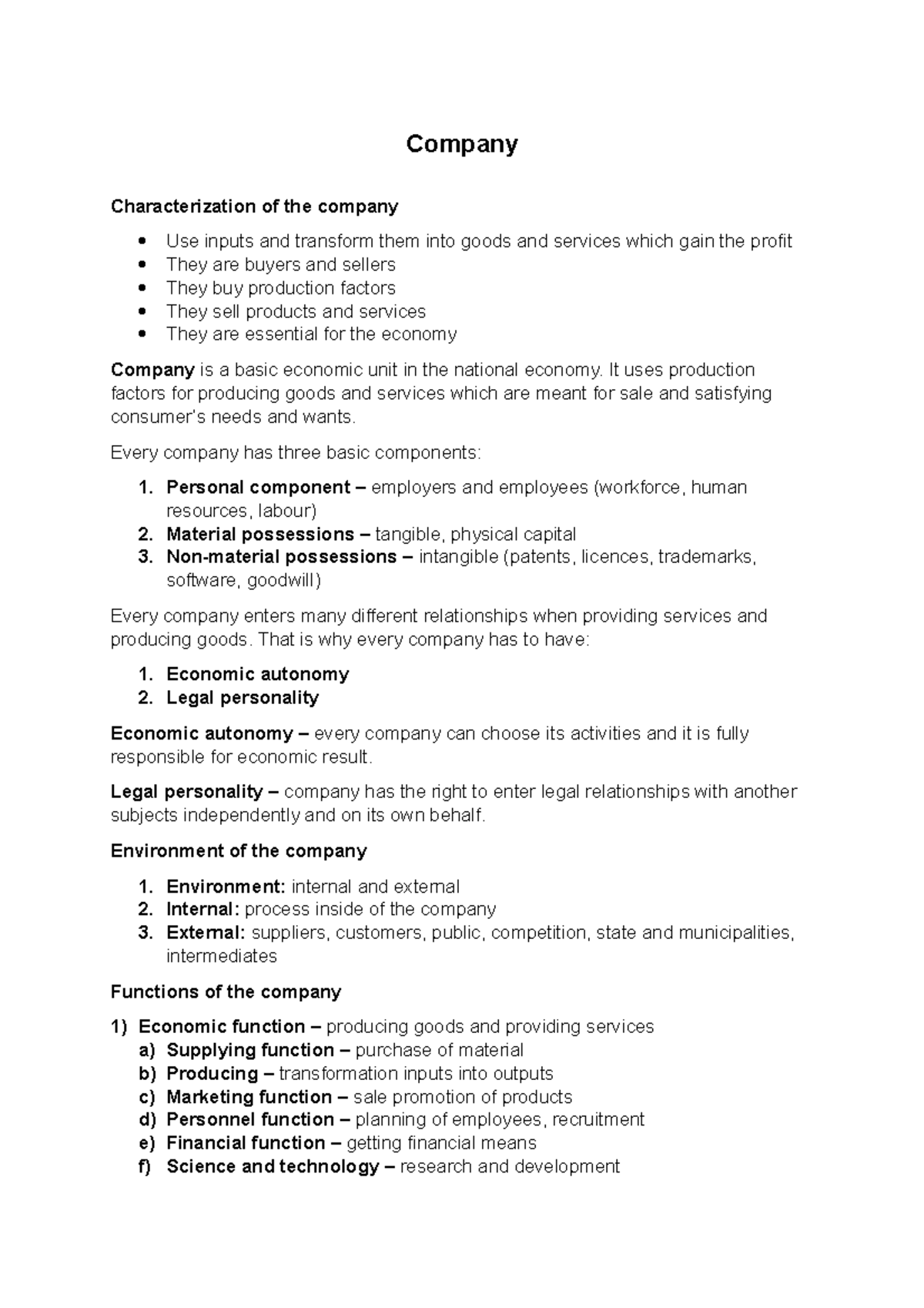 Company and its main classification - Company Characterization of the ...