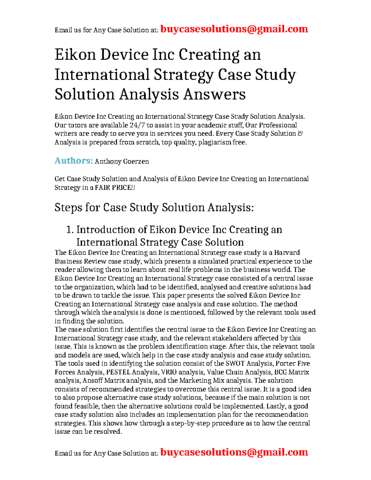 Case Solution Eikon Device Inc Creating an International Strategy ...