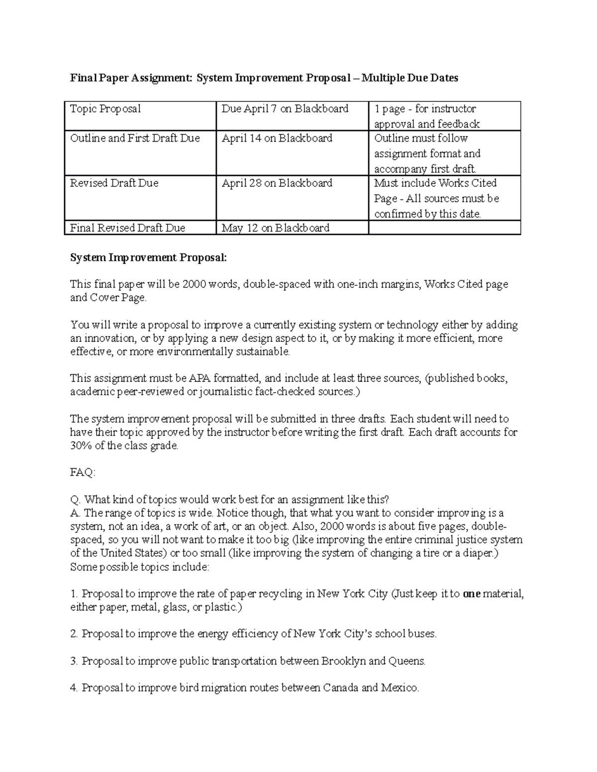 Tech Writing Final Spr 20 - Final Paper Assignment: System Improvement ...