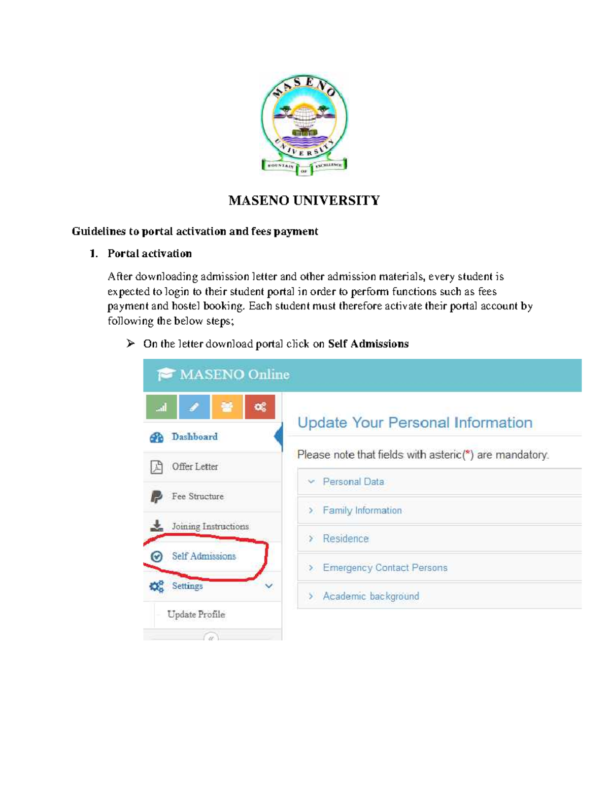 Guidelines to portal activation and fees payment - MASENO UNIVERSITY ...