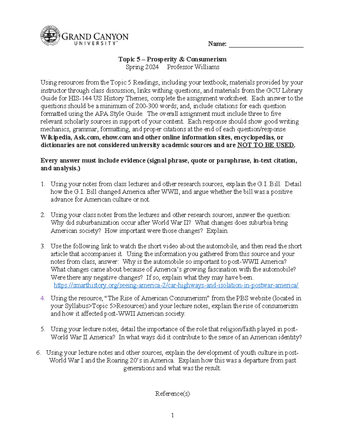 1. Topic 5 Worksheet Prosperity & Consumerism.Spring 2024 - Name ...