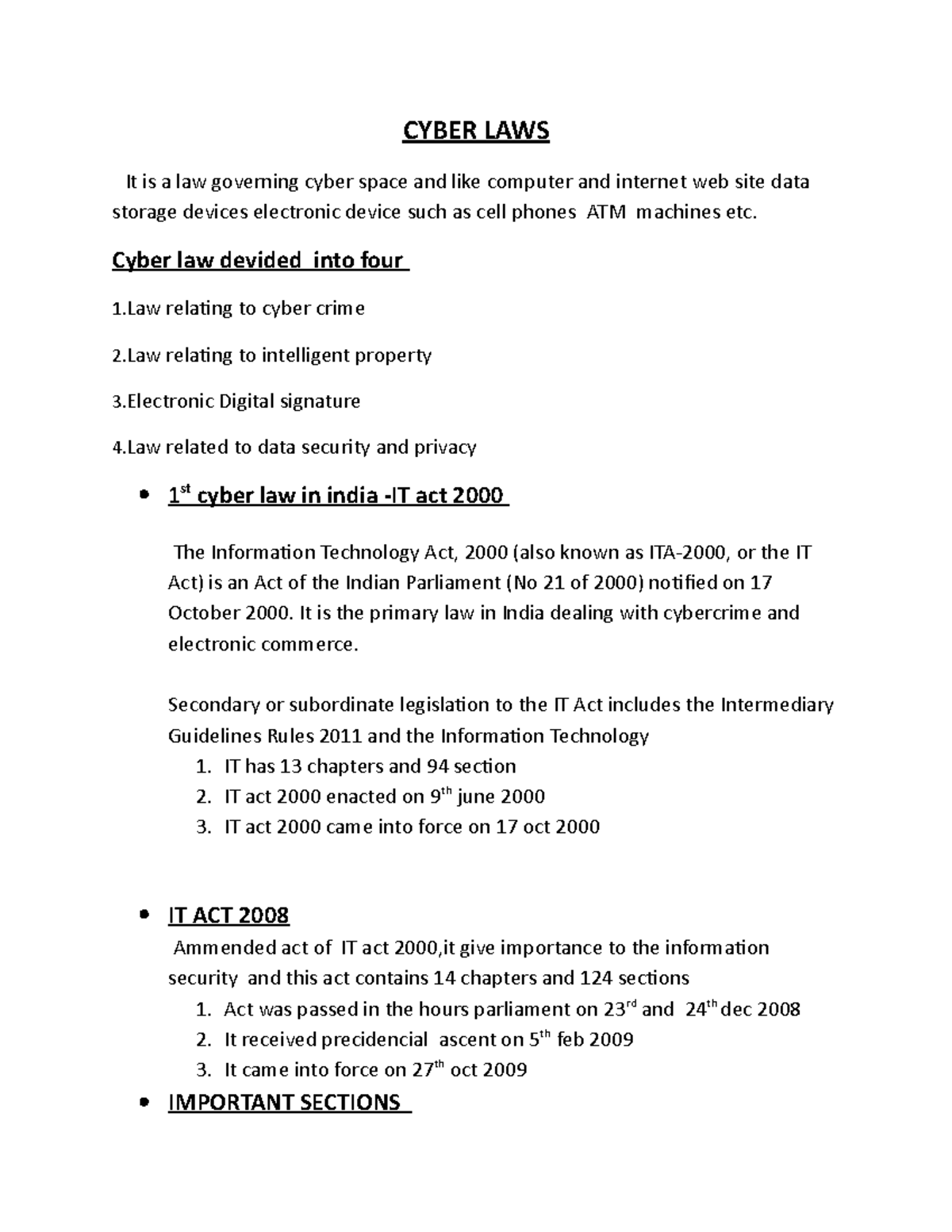 Cyber LAW - CYBER LAWS It is a law governing cyber space and like ...