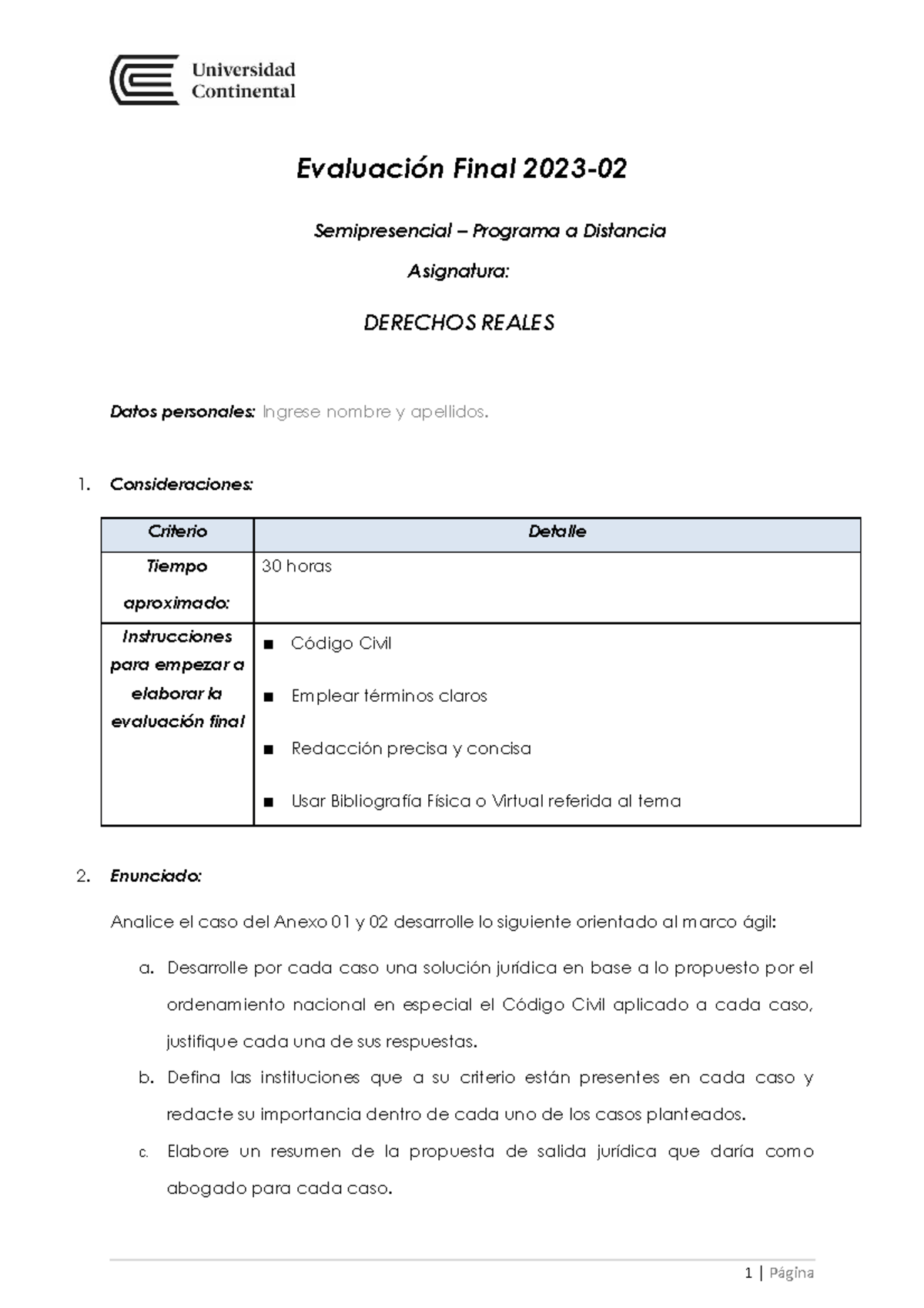 Evaluación Final Derechos Reales 2023 - 2 - Evaluación Final 2023- Semipresencial – Programa a ...