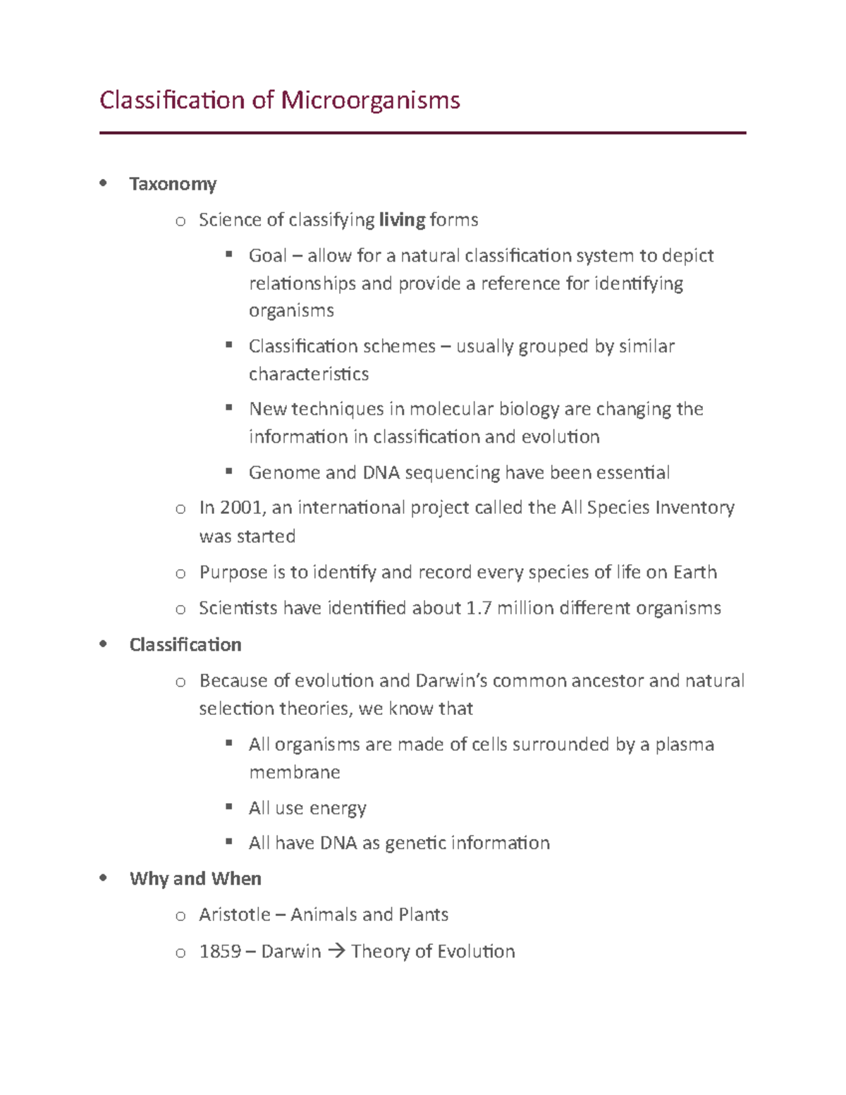 Classification of Microorganisms - Studocu