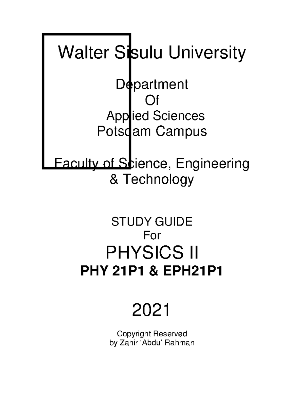 Phys2 STGD 2021 - physics 2 study guide - Walter Sisulu University ...