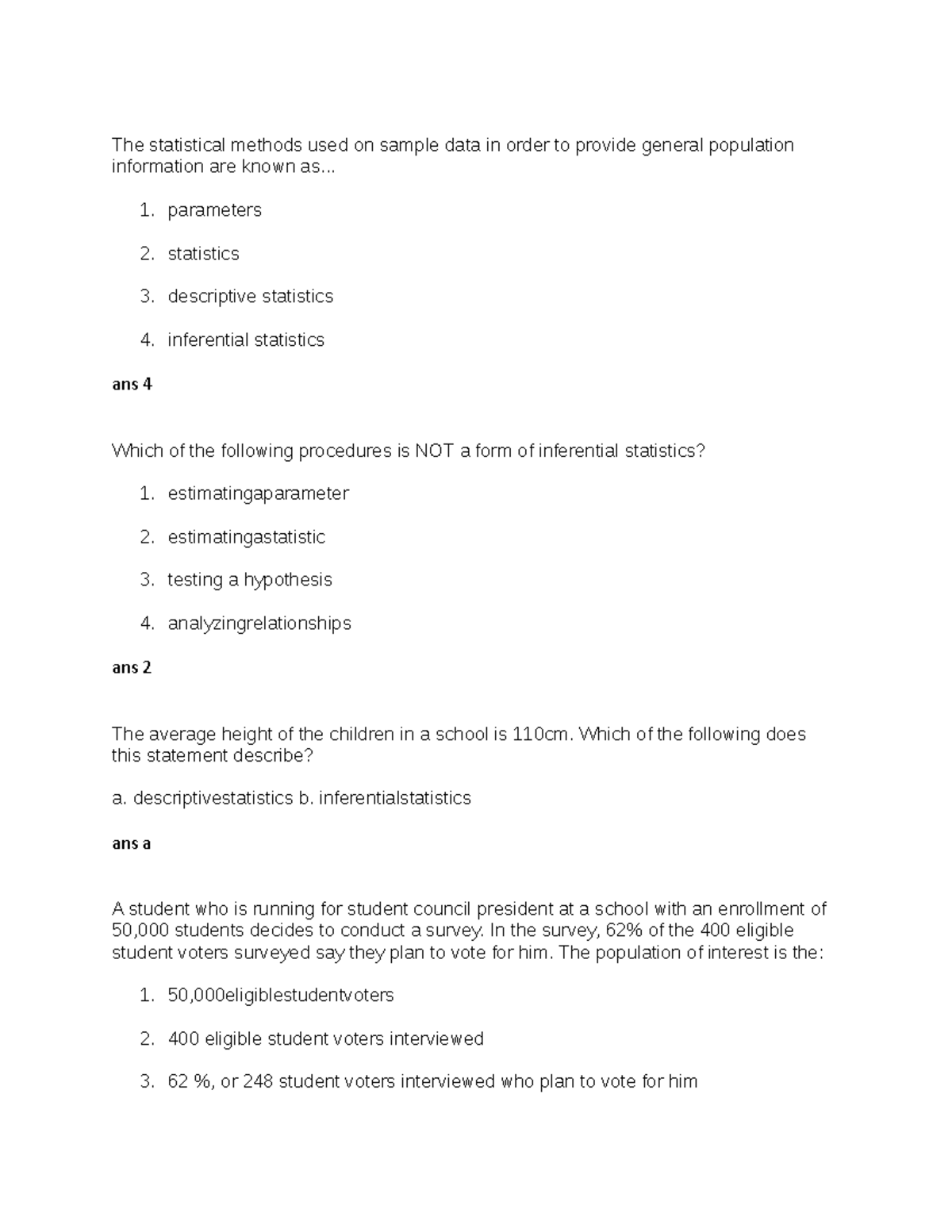 Selected questions Chapter 1 - The statistical methods used on sample ...