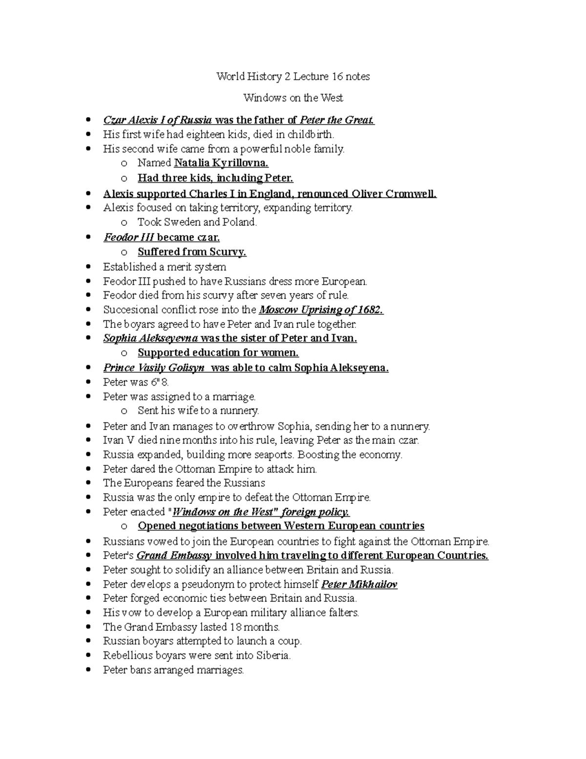 World History 2 Lecture 16 notes 1 - World History 2 Lecture 16 notes ...