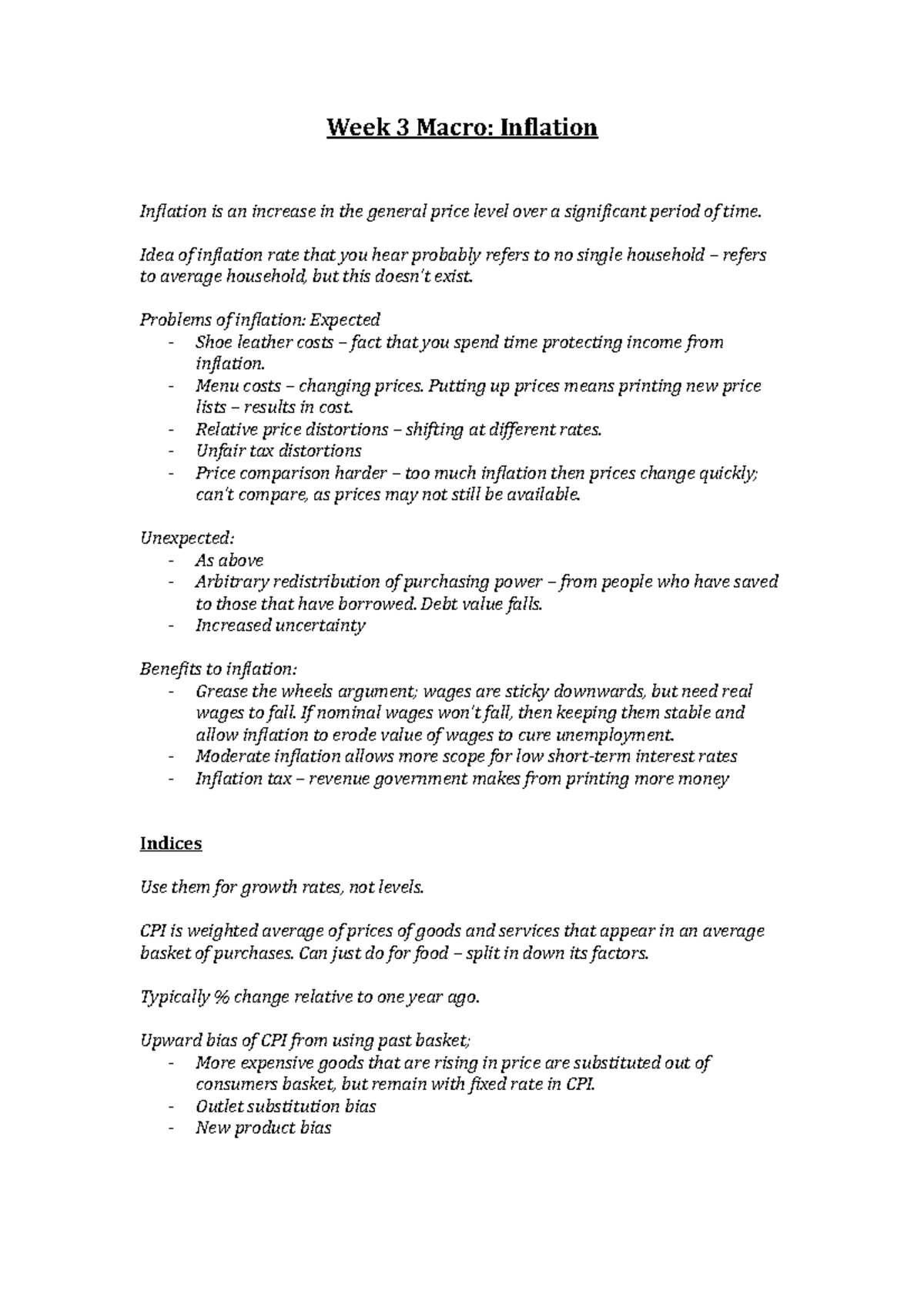 Week 3 Macro - Week 3 Macro: Inflation Inflation is an increase in the ...