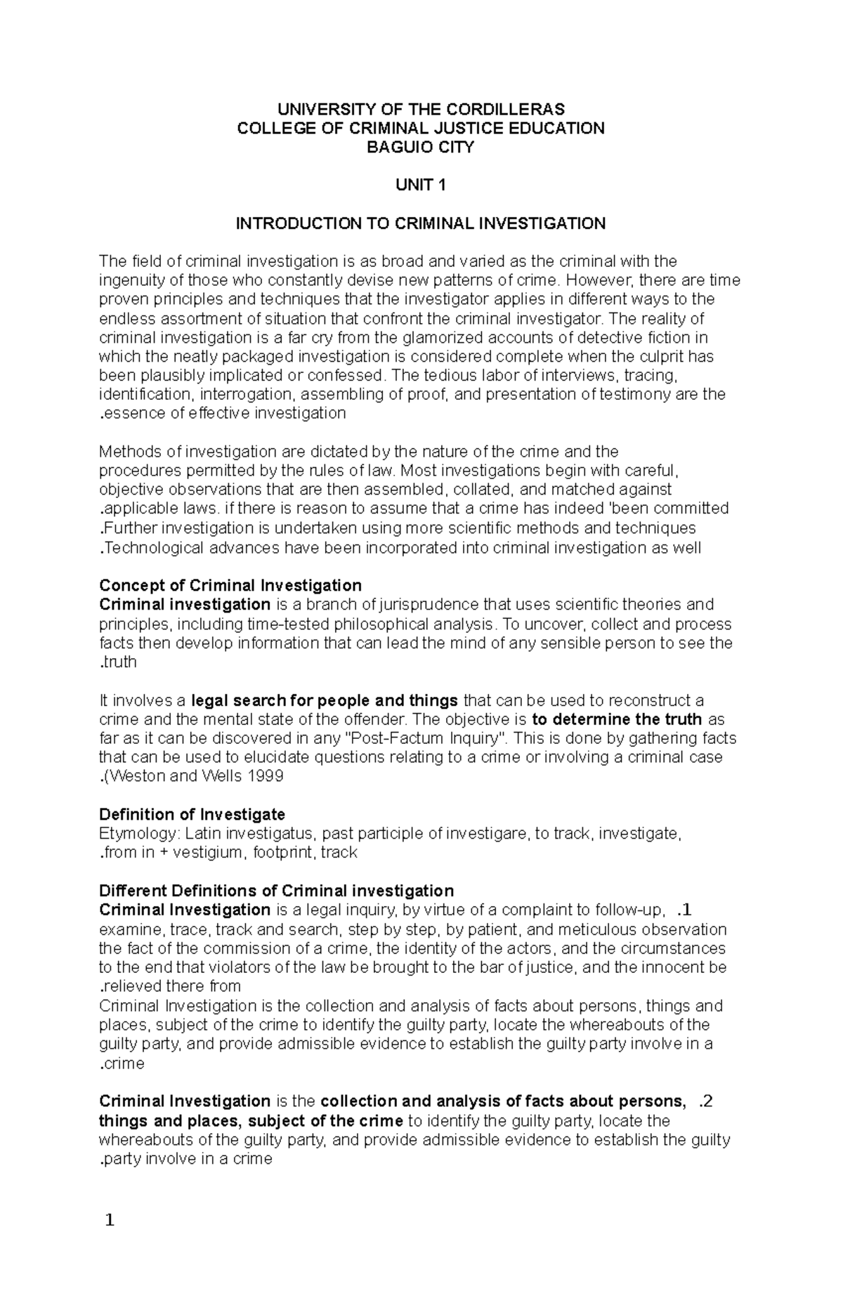 CDI-1- Reviewer - It's all about crime investigation. - UNIVERSITY OF ...