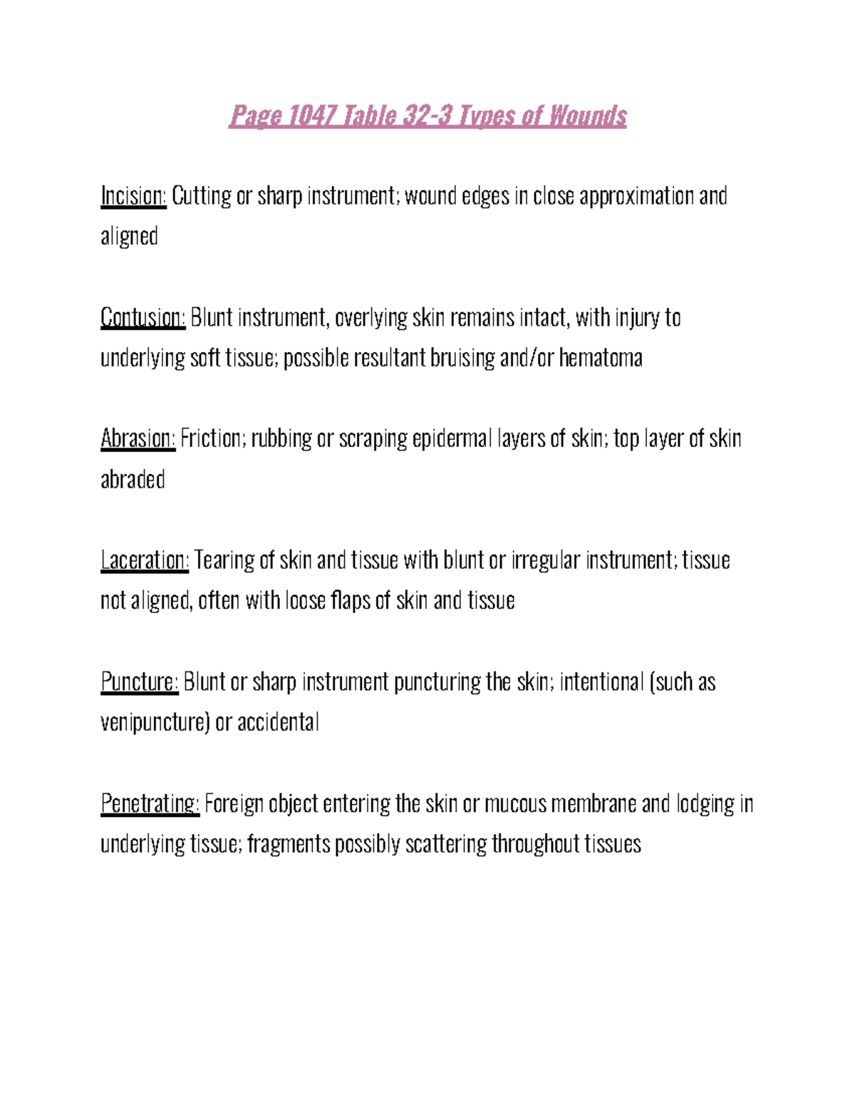 Types of Wounds- Terms[ 4173] - Page 1047 Table 32-3 Types of Wounds ...